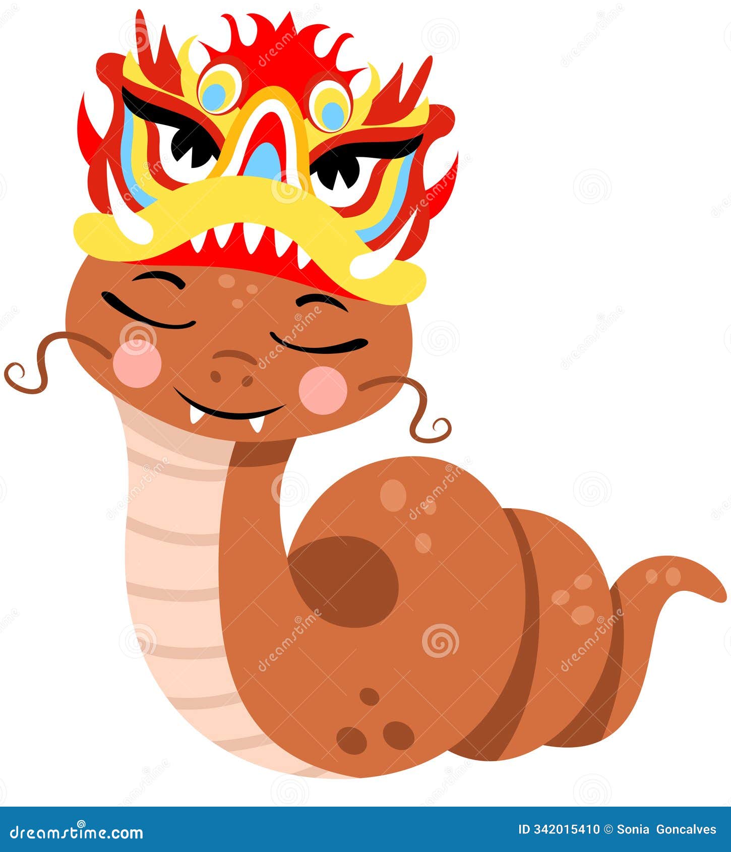 Happy Snake with Mask on Head for Chinese New Year Stock Illustration ...