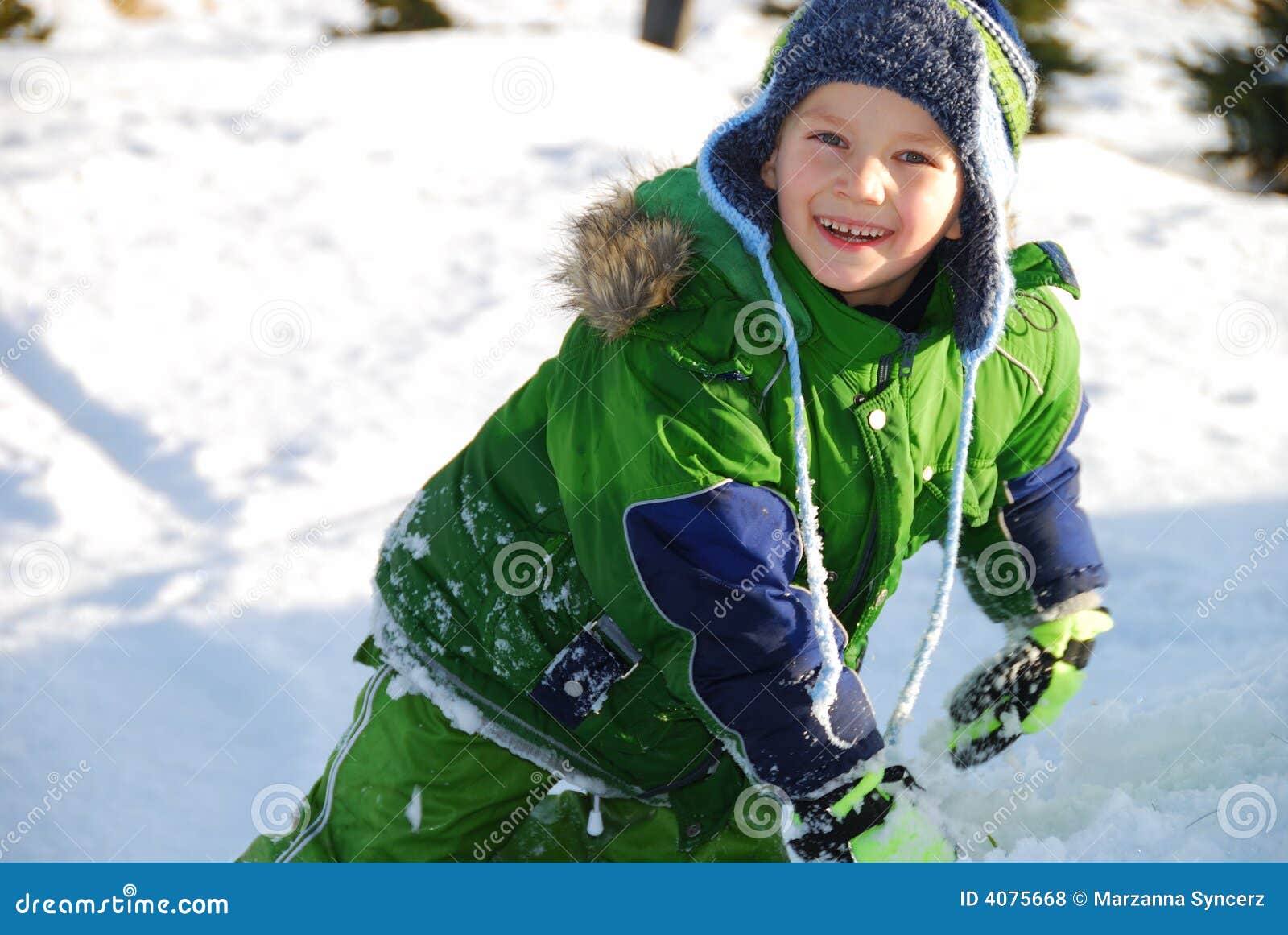 Happy snow boy stock photo. Image of smile, mitten, activity - 4075668