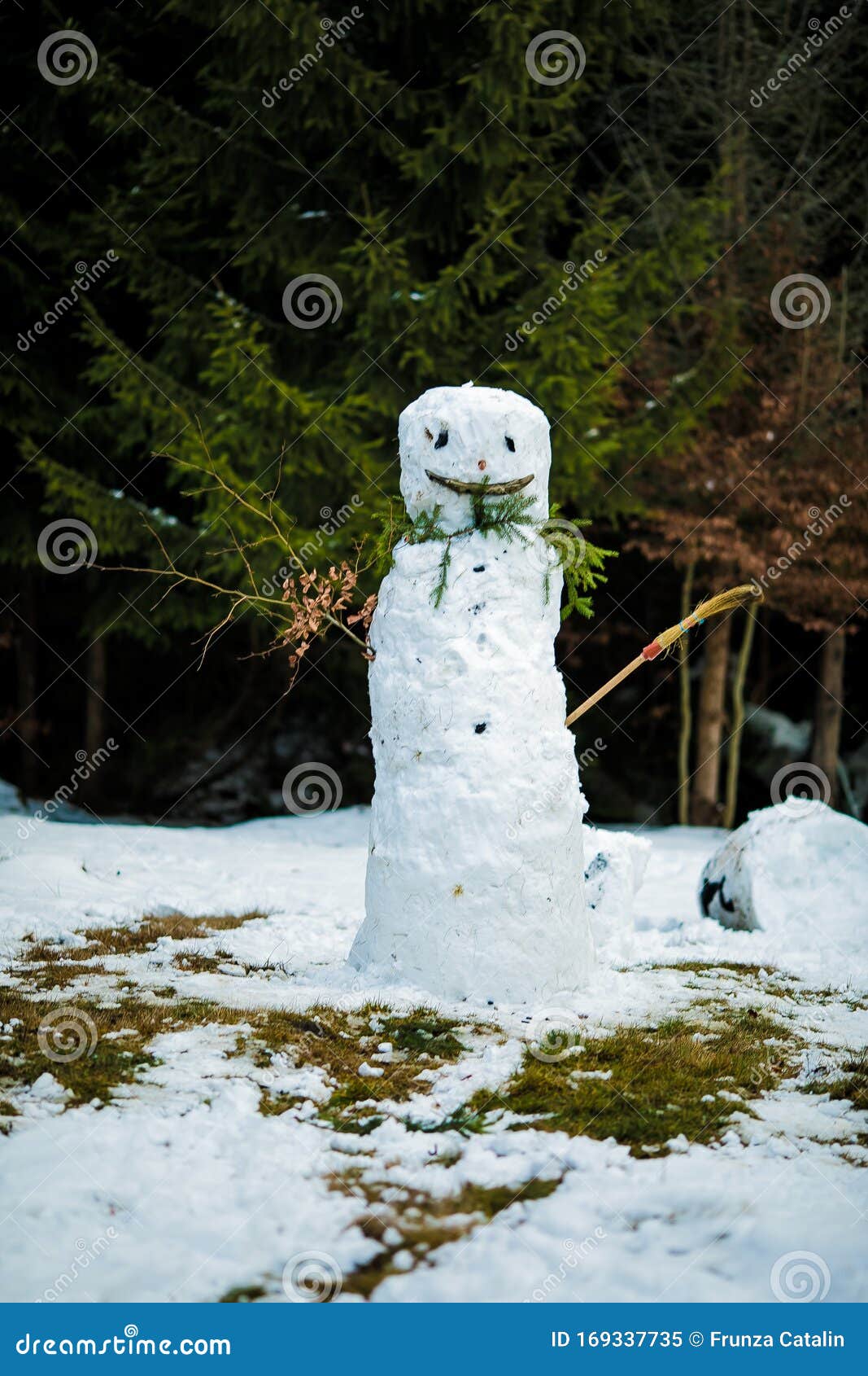 Happy Snow Man and the Trees in Winter Stock Image - Image of happy ...