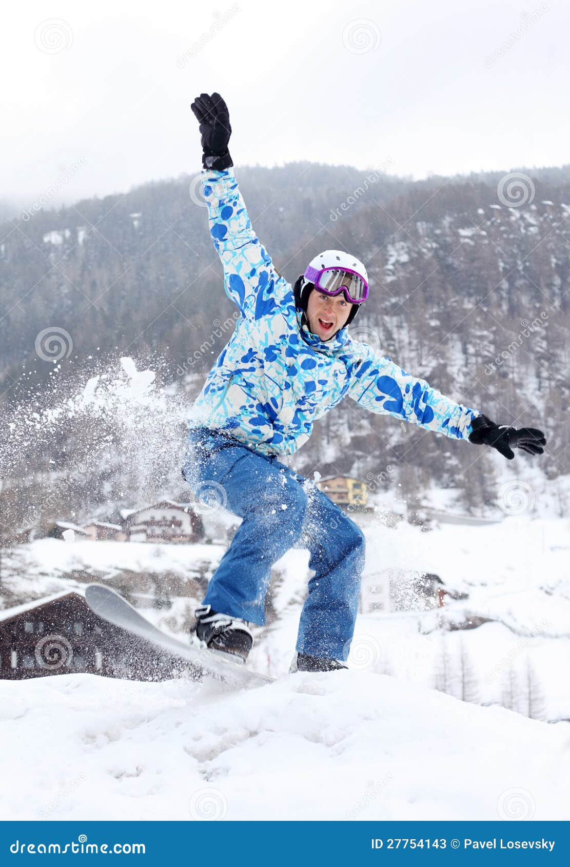 Happy Snowboarder Jumps on Snowboard and Srceams Stock Image - Image of ...