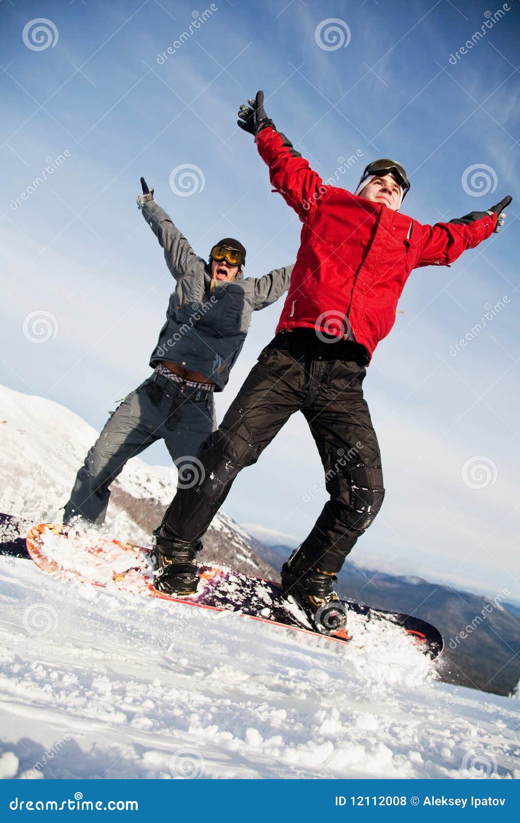 Happy snowboarding team stock photo. Image of outside - 12112008