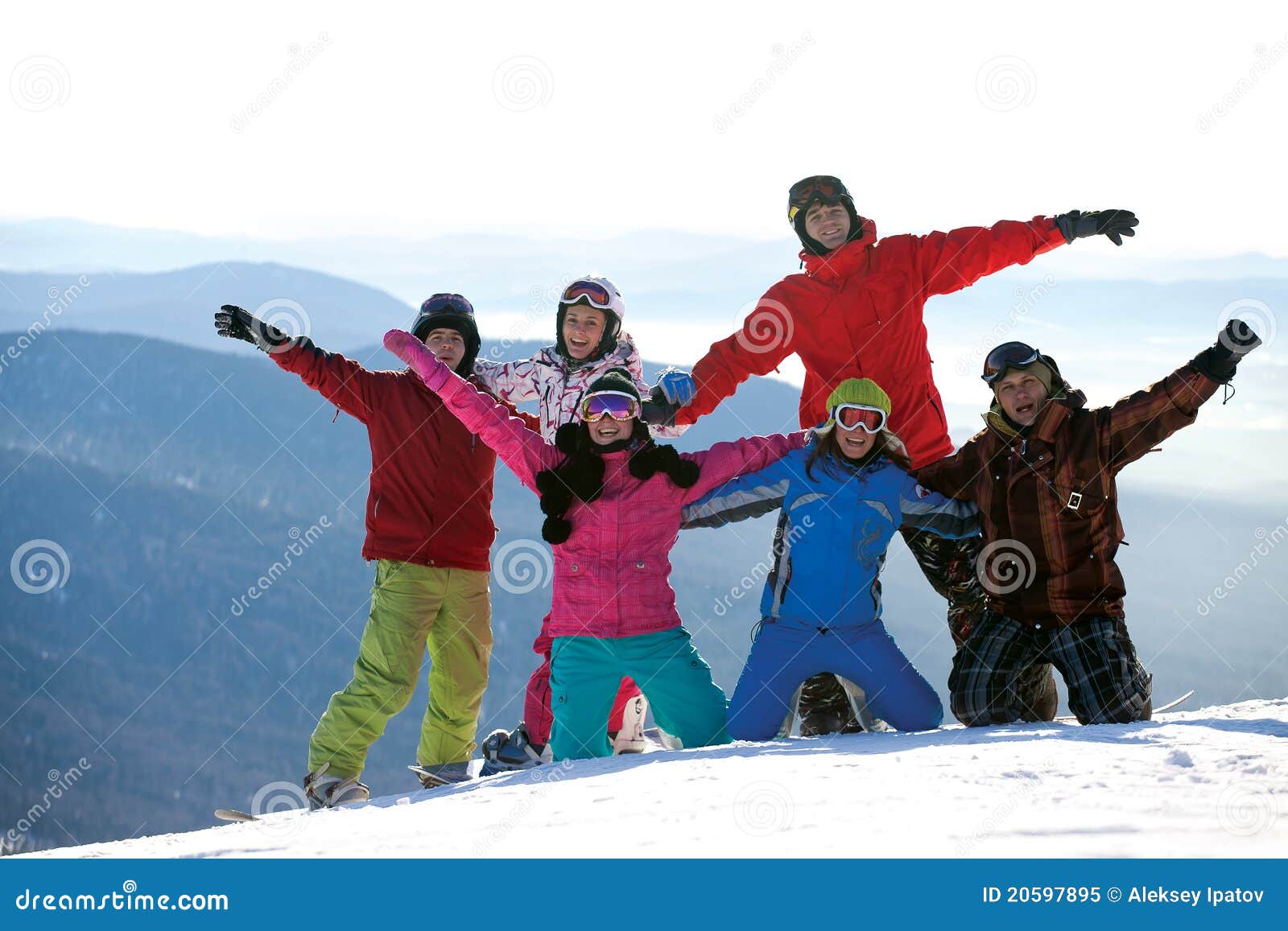 Happy snowboarding team stock image. Image of male, smiling - 20597895