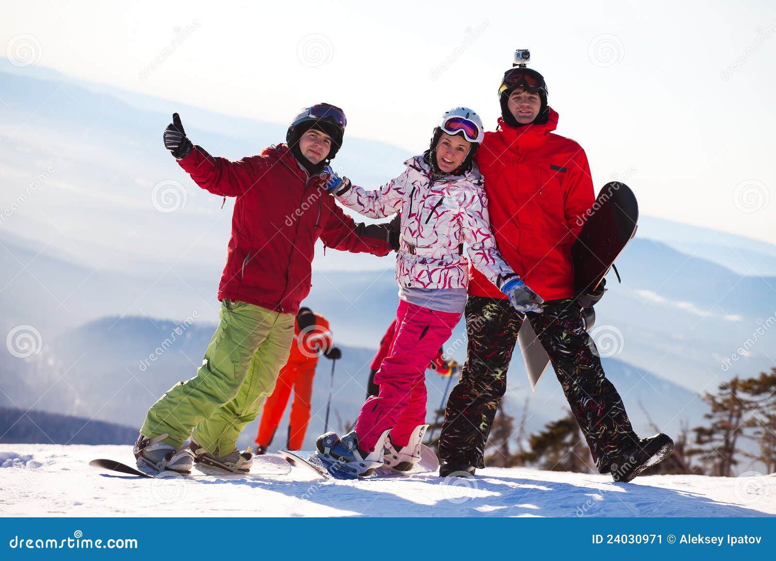 Happy snowboarding team stock image. Image of lifestyles - 24030971