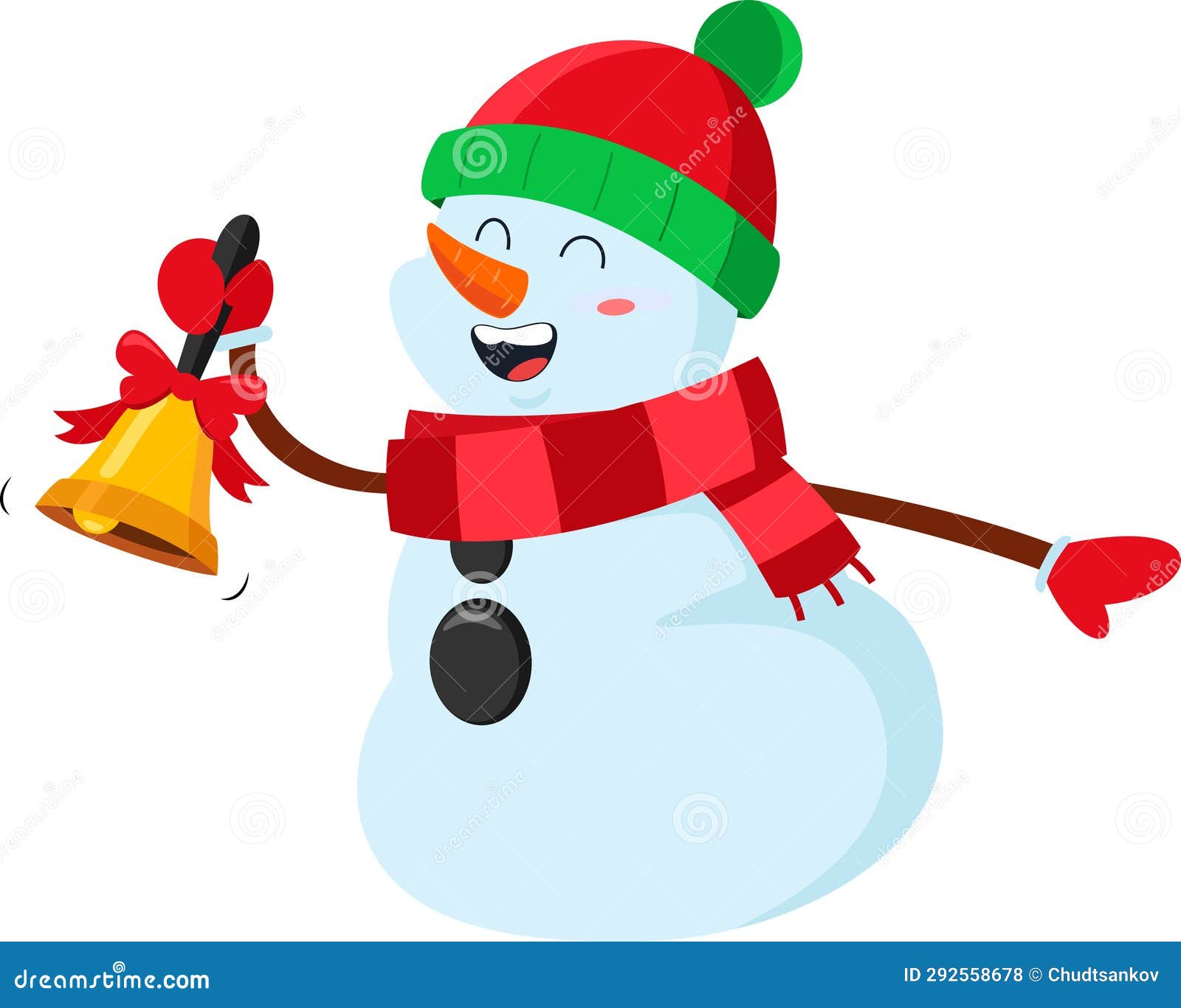 Happy Snowman Cartoon Character Ringing a Bell Stock Vector ...