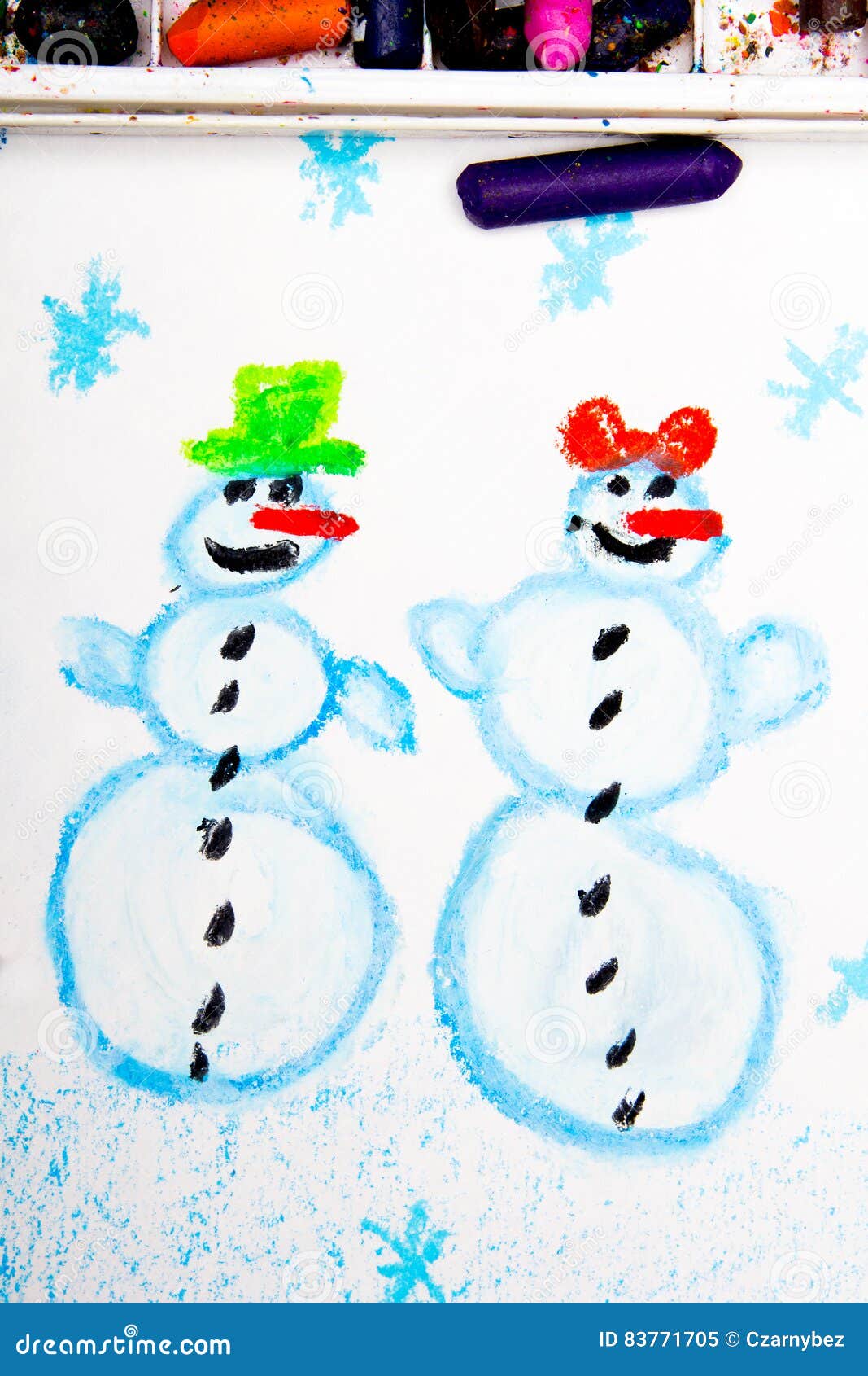 Happy snowman couple stock illustration. Illustration of crayons - 83771705