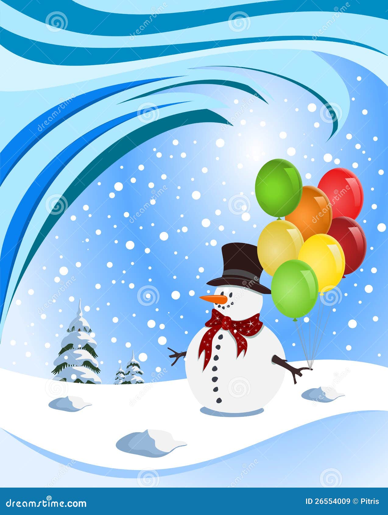 Happy Snowman Holding Colorful Balloons Stock Vector - Illustration of ...