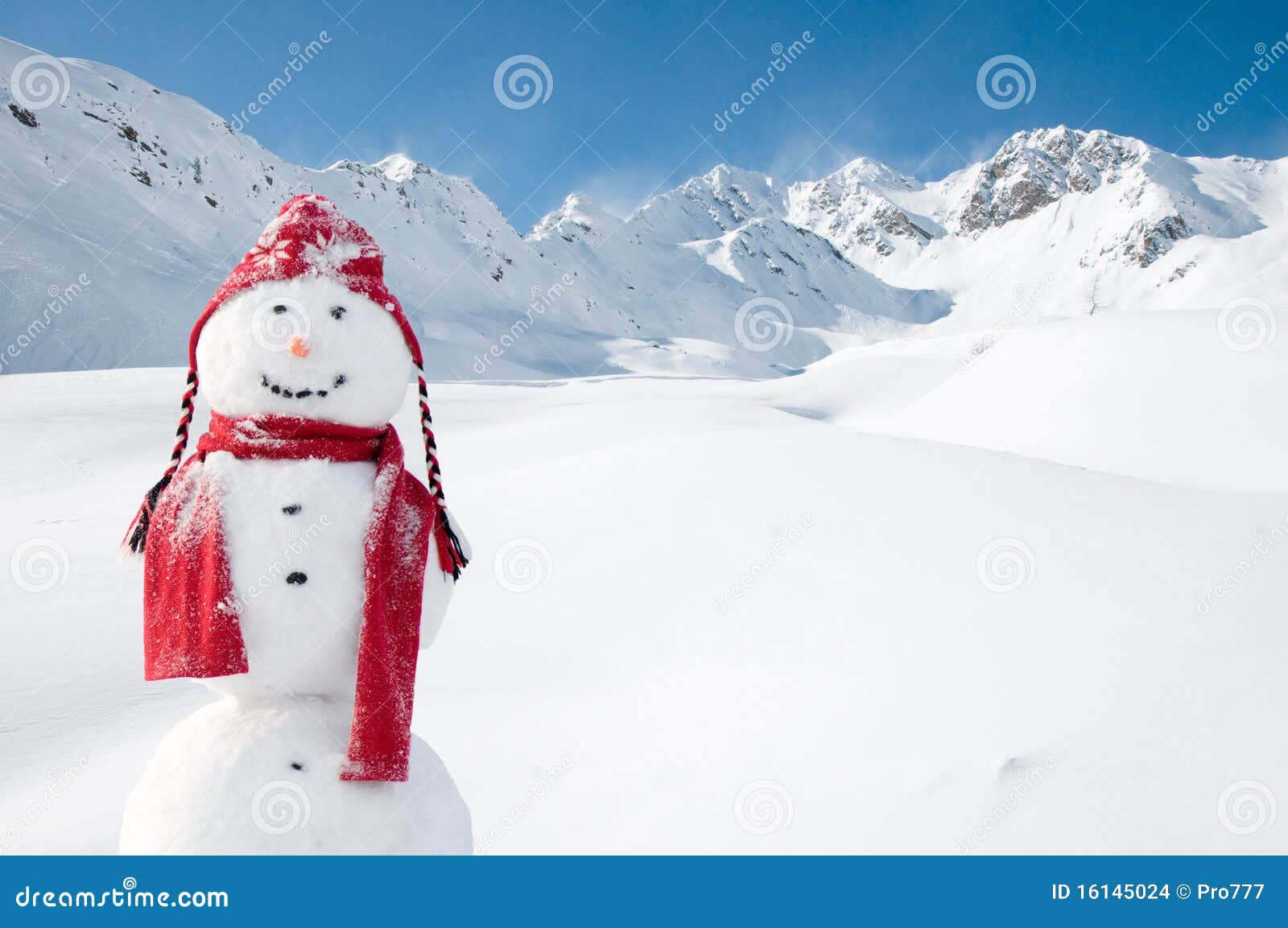 Happy snowman in mountains stock photo. Image of outdoors - 16145024