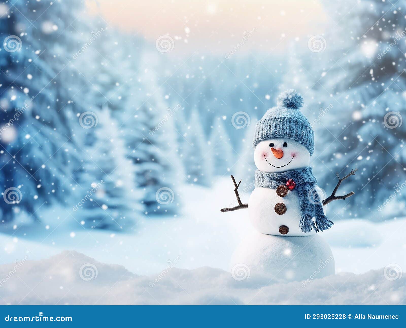 Happy Snowman Standing in Christmas Landscape. Copy Space Stock ...