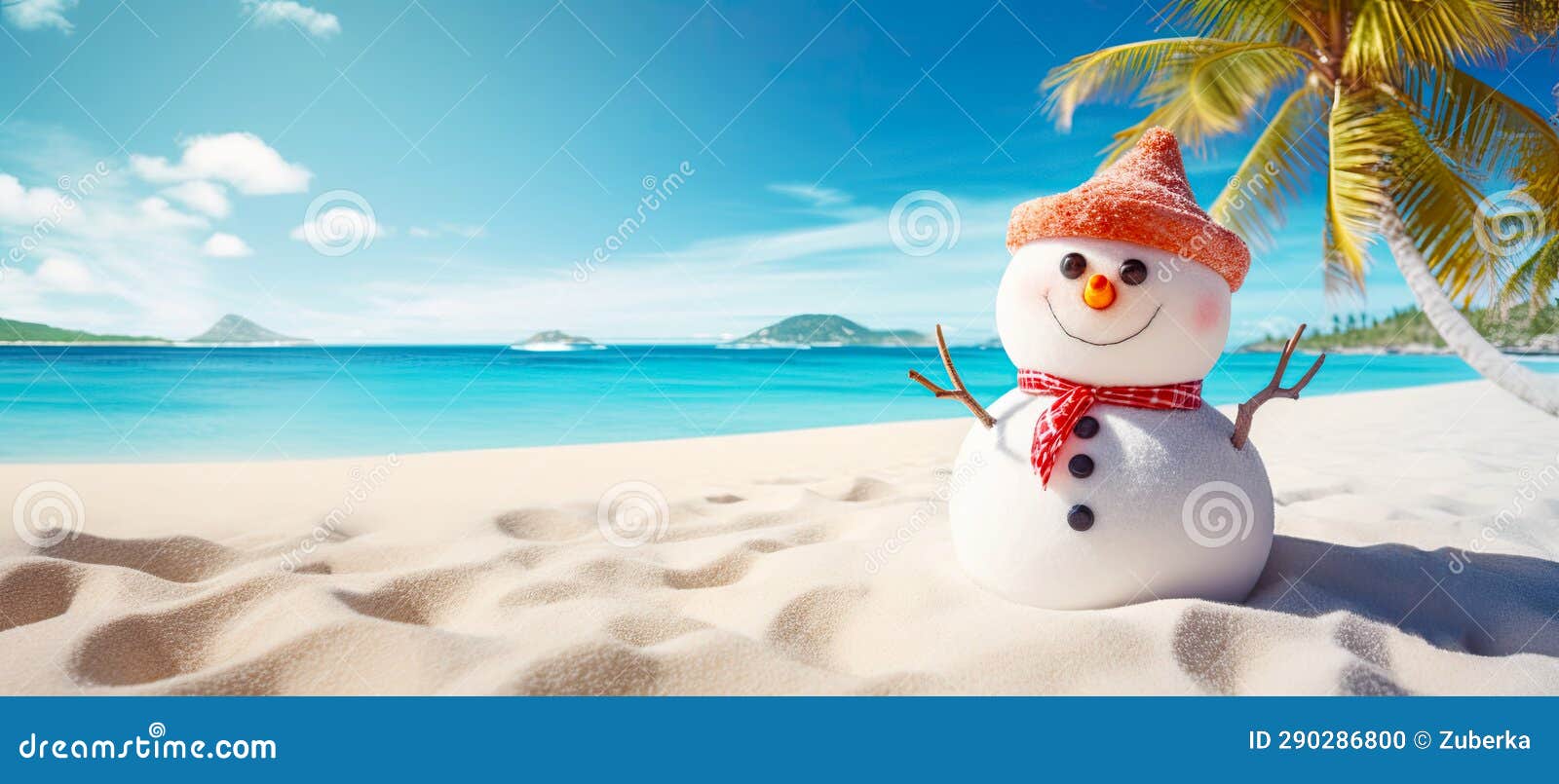 Happy Snowman on Tropical Beach Stock Illustration - Illustration of ...