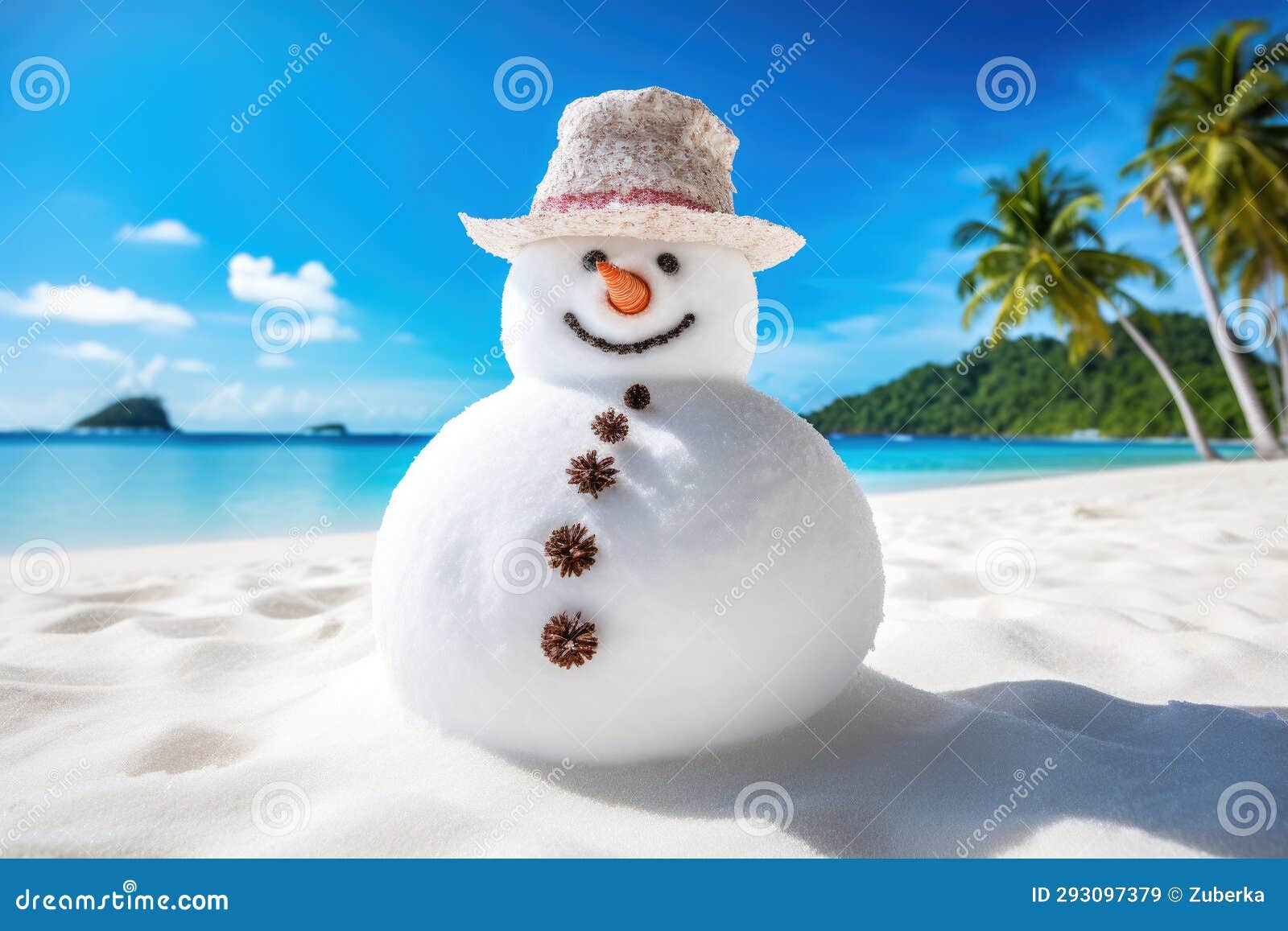 Happy Snowman on Tropical Beach Stock Illustration - Illustration of ...