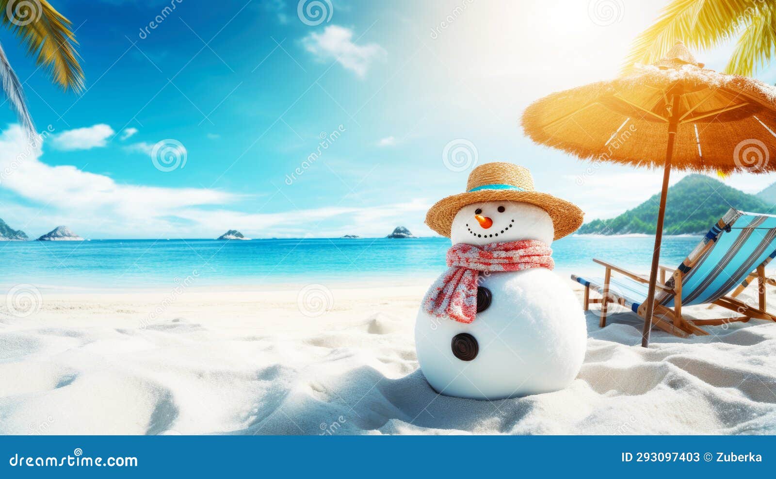 Happy Snowman on Tropical Beach Stock Illustration - Illustration of ...