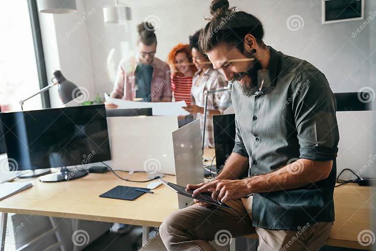 Happy Software Developers Working on Meeting, Programming Advanced Code Artificial Intelligence ...