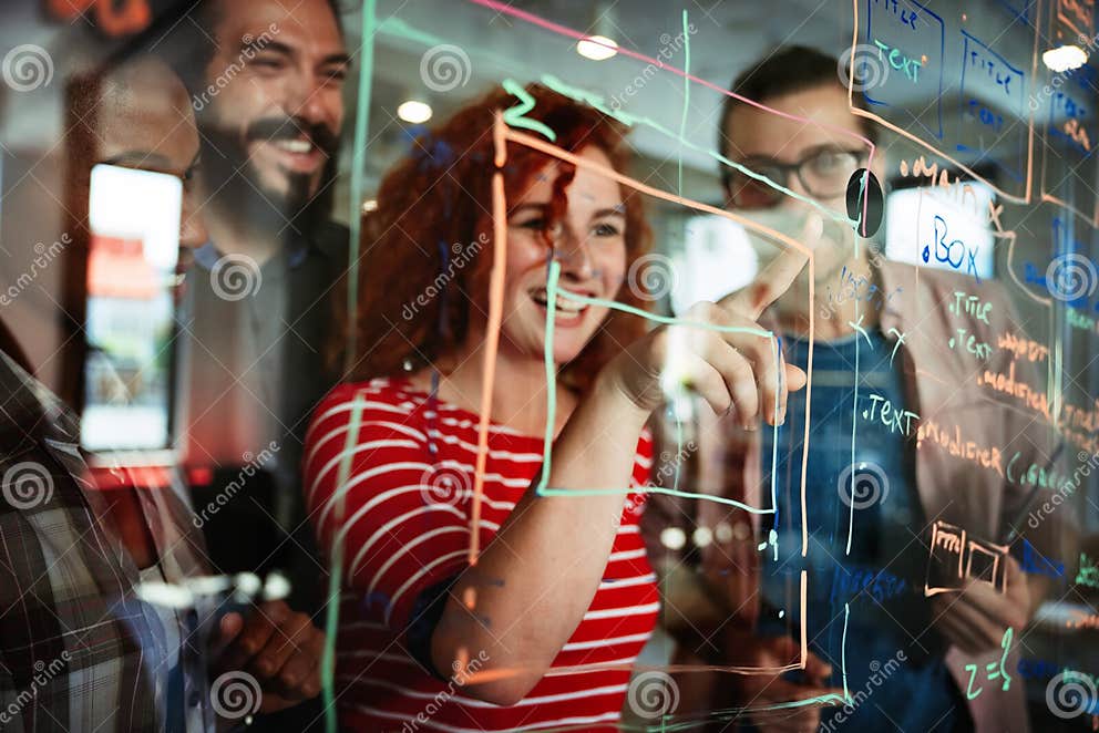 Happy Software Developers Working on Meeting, Programming Advanced Code Artificial Intelligence ...