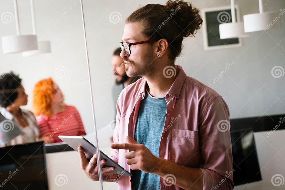 Happy Software Developers Working on Meeting, Programming Advanced Code ...