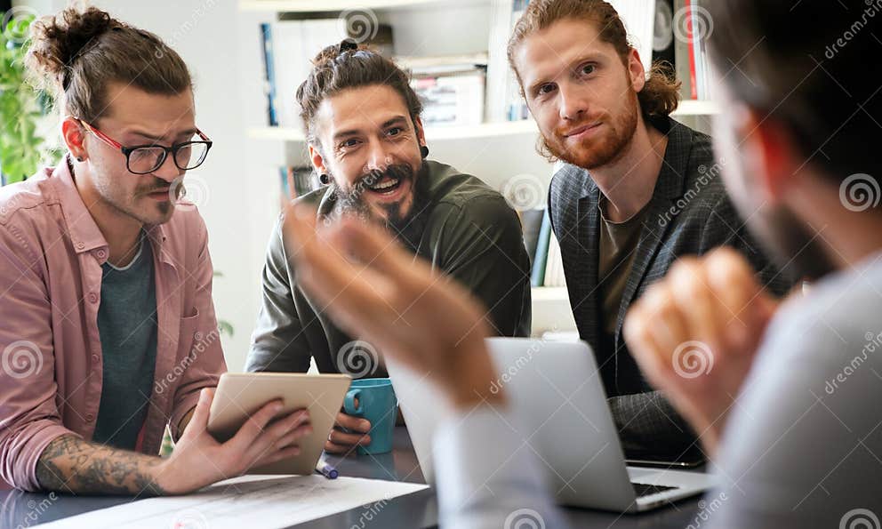 Happy Software Developers Working on Meeting, Programming Advanced Code Artificial Intelligence ...