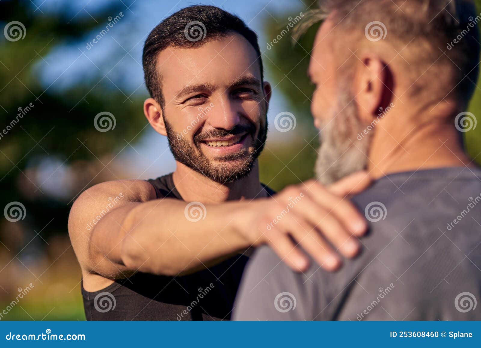 The Happy Son and Father Standing Together. Stock Photo - Image of hold ...