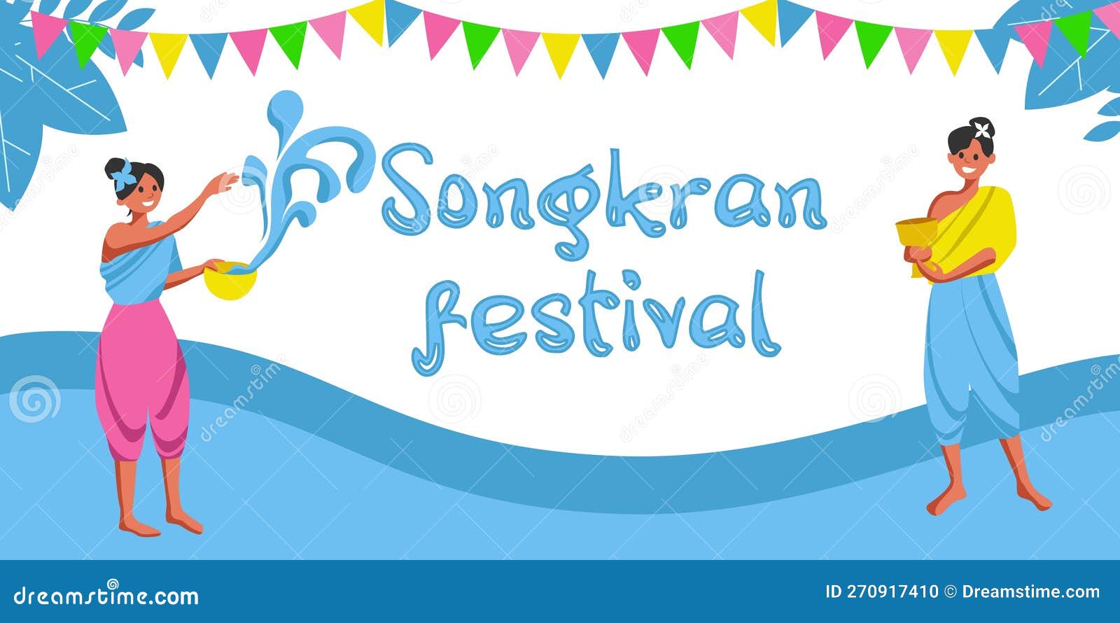 Happy Songkran Day Horizontal Banner. Vector Illustration. Stock Vector ...