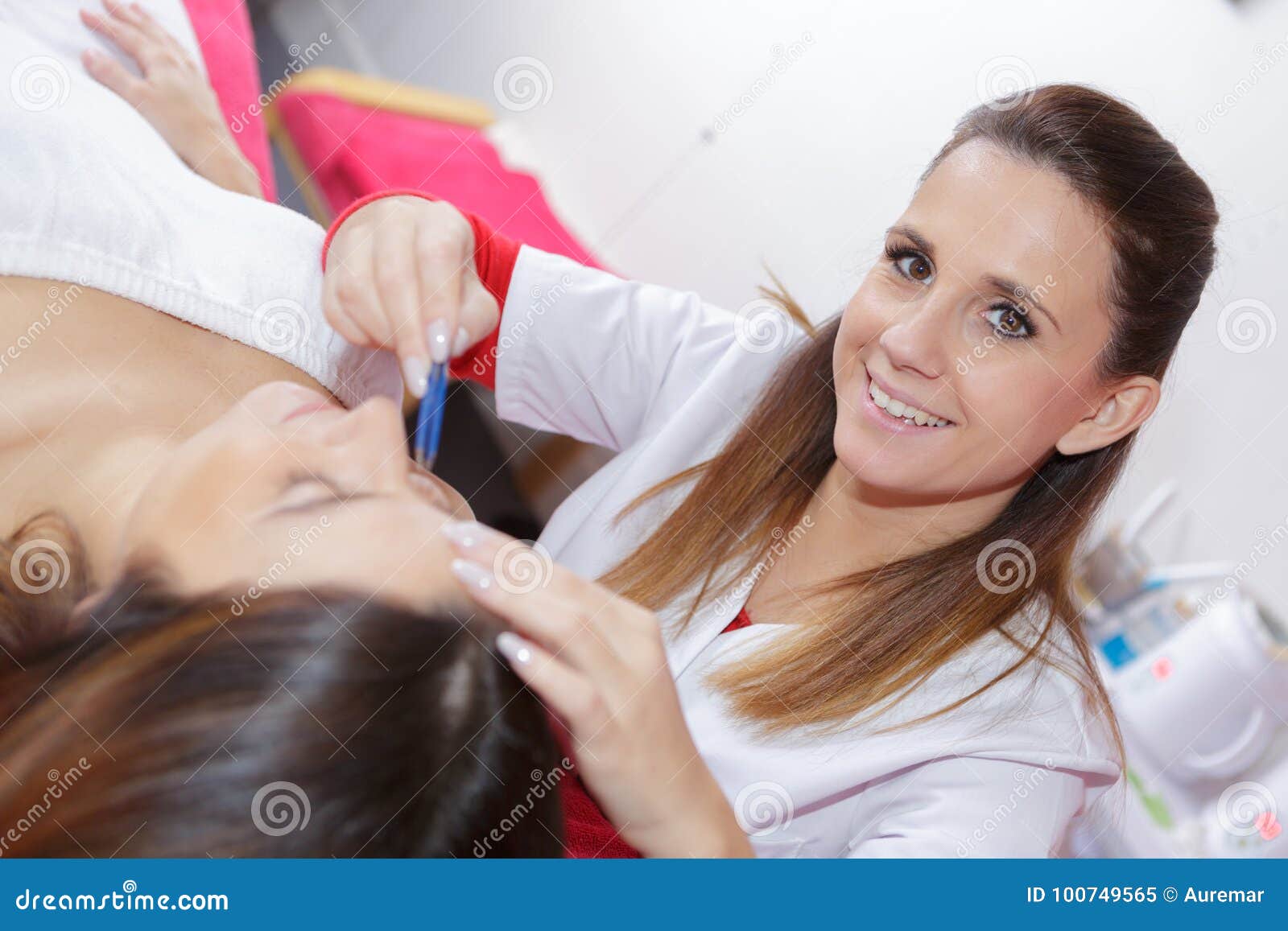 Happy Spa Worker while Doing Facial Treatment Stock Image - Image of ...