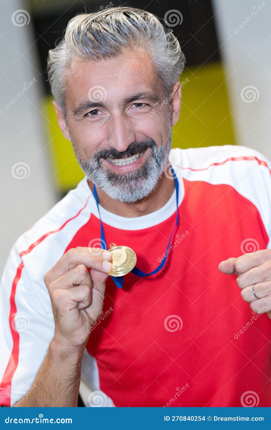 Happy sport man with medal stock photo. Image of laughter - 270840254
