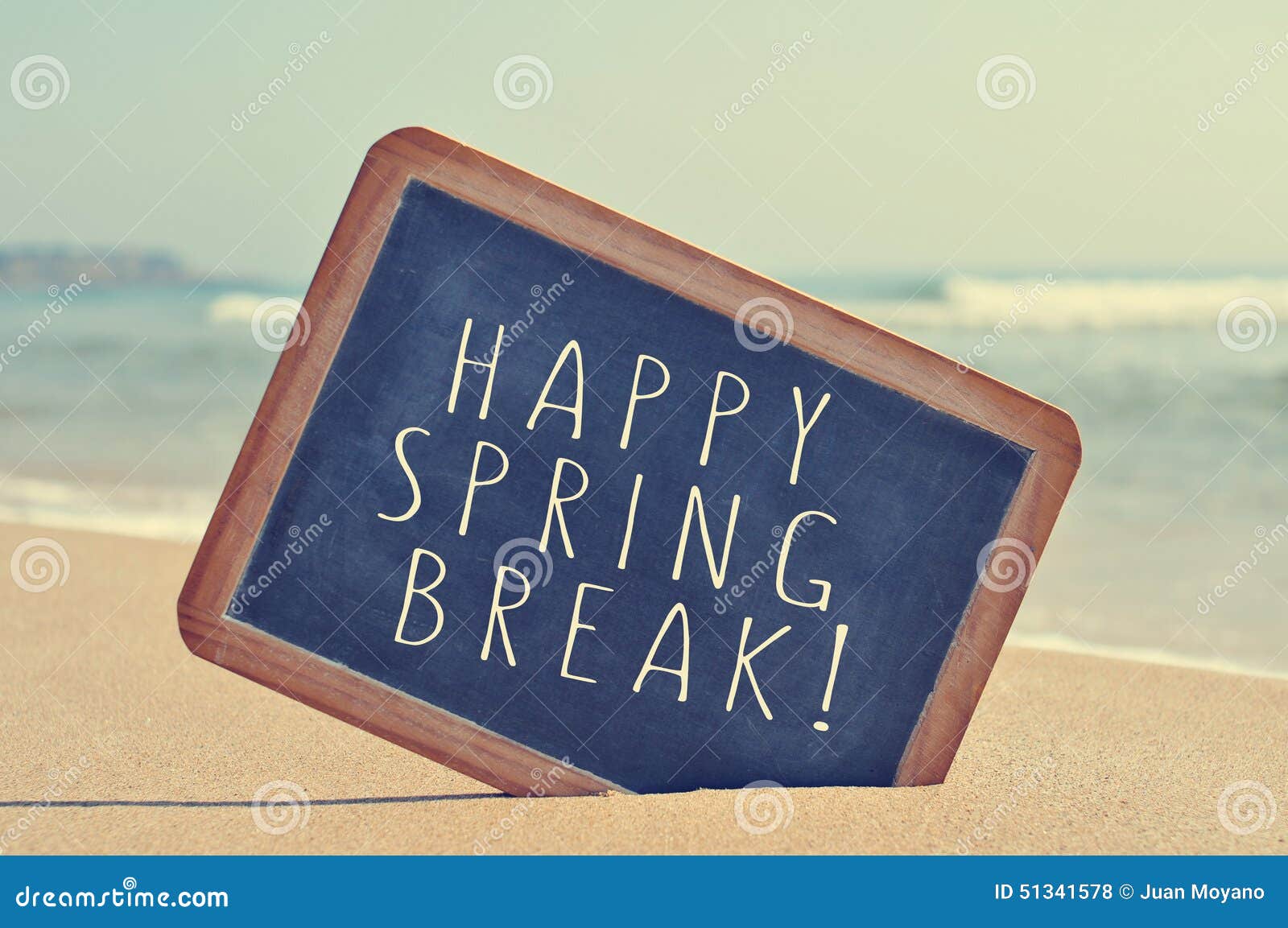 Happy Spring Break in a Blackboard on the Beach, with a Filter E Stock ...