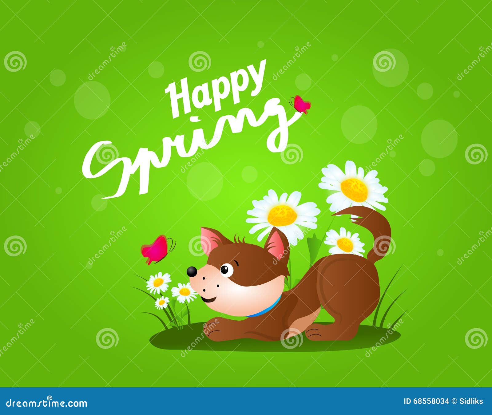Happy Spring with Dog Illustration Stock Illustration - Illustration of ...