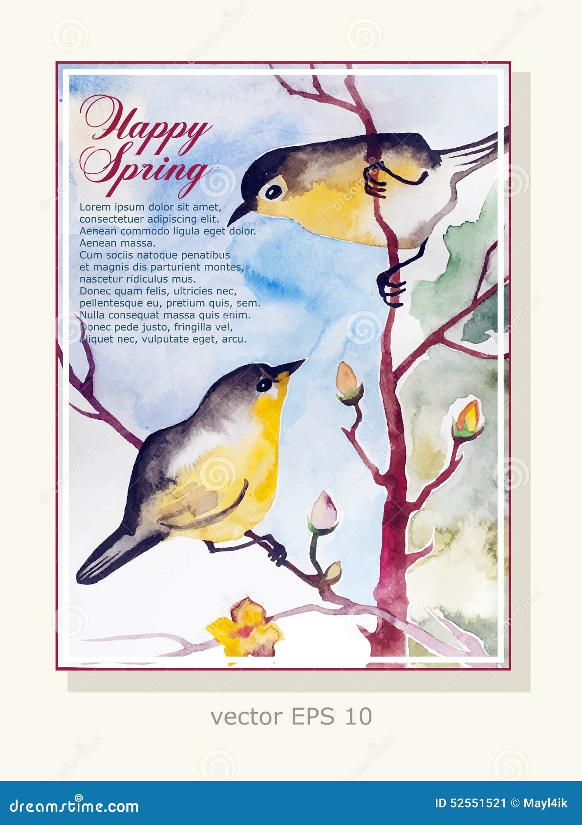 Happy spring. stock vector. Illustration of bird, blossom - 52551521