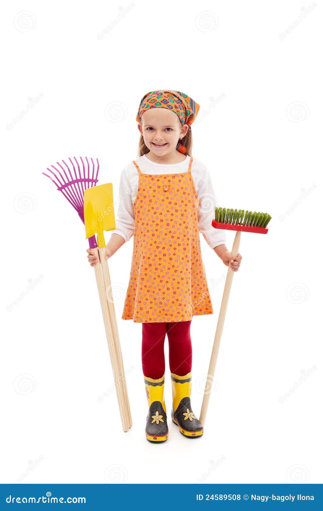 Happy Spring Girl with Gardening Tools Stock Photo - Image of worker ...