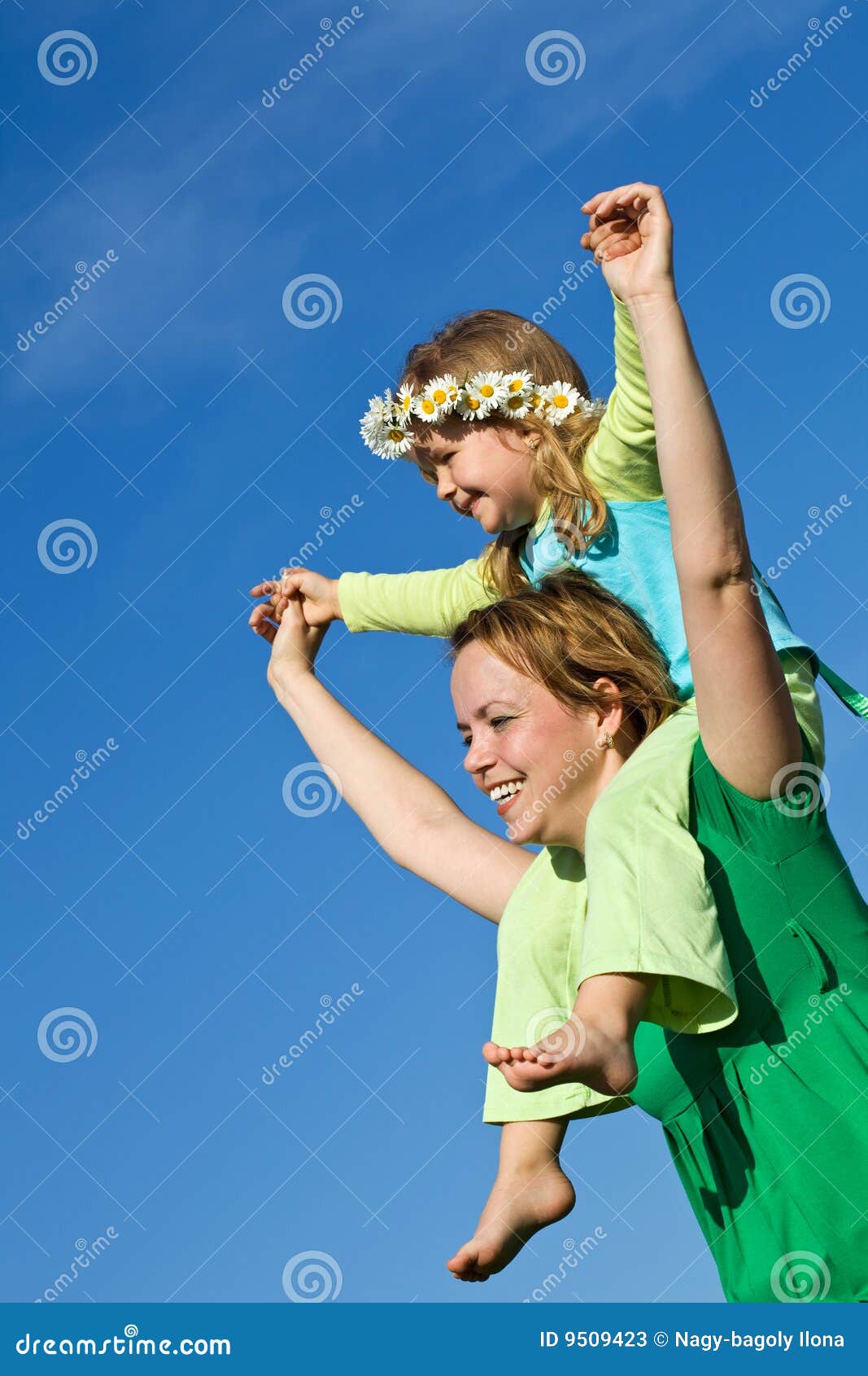 Happy Spring Girls Against Blue Sky Stock Image - Image of color ...