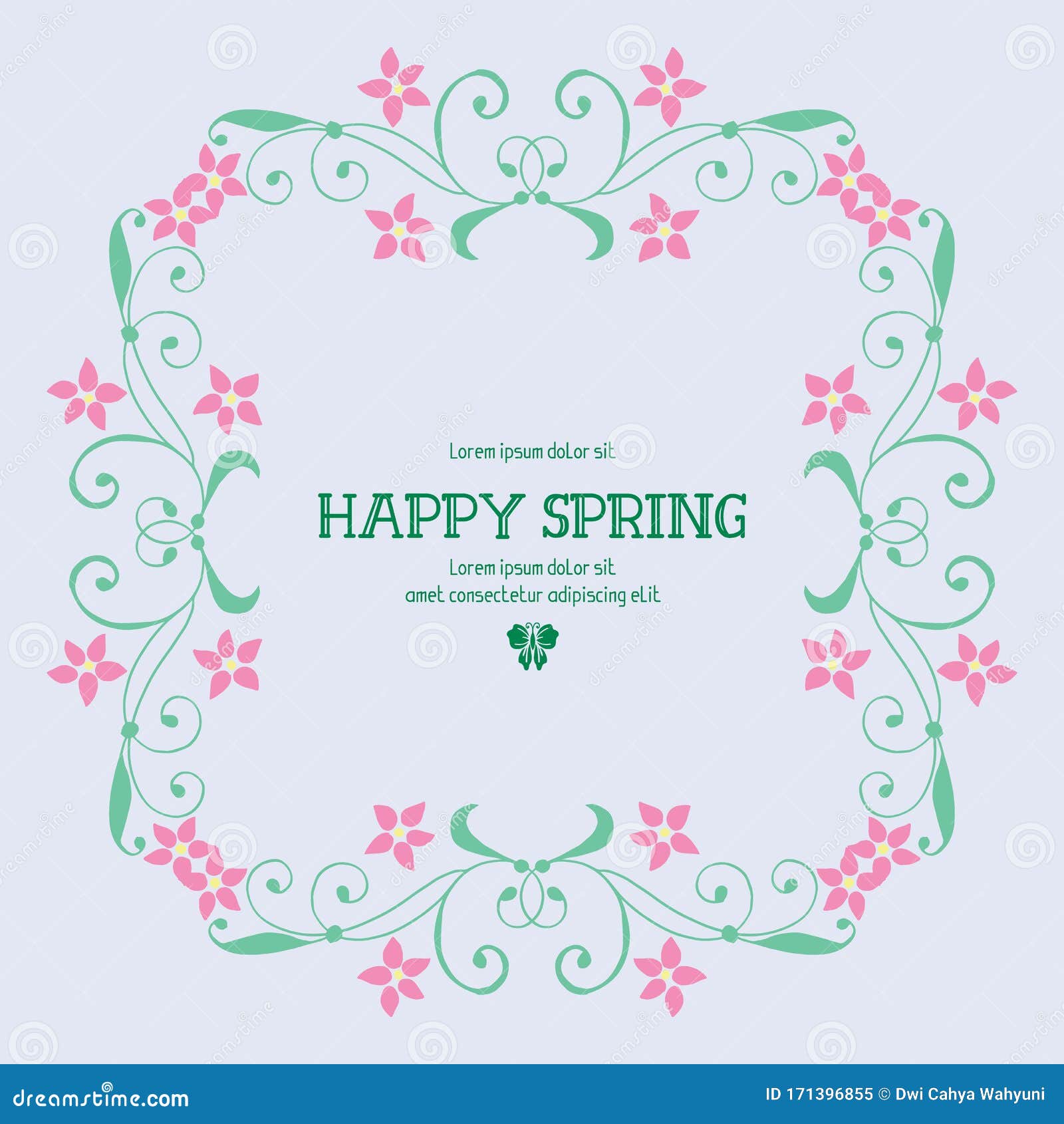 Happy Spring Greeting Card Design, with Leaf and Flower Simple Frame ...
