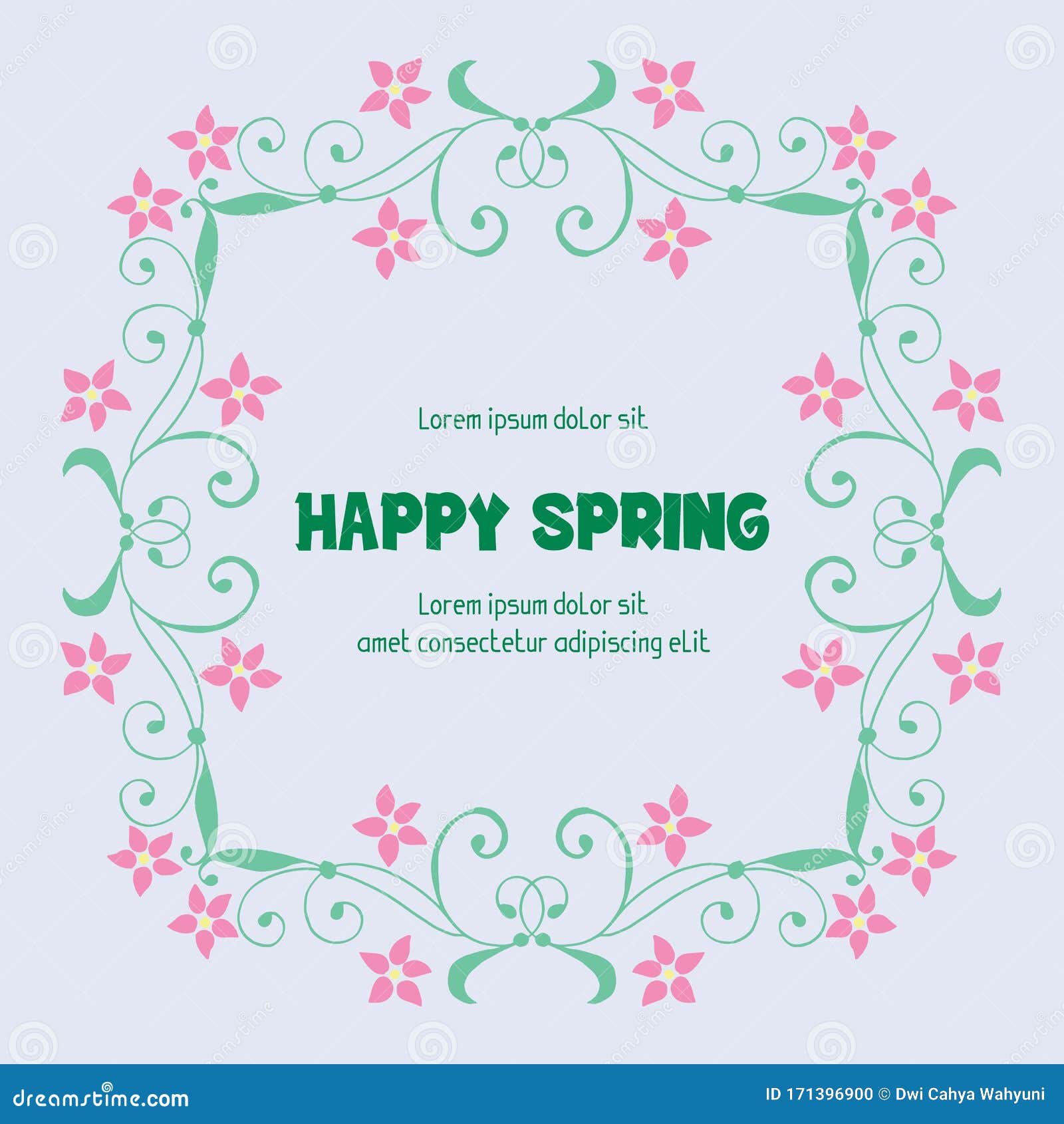Happy Spring Greeting Card Design, with Leaf and Flower Simple Frame ...