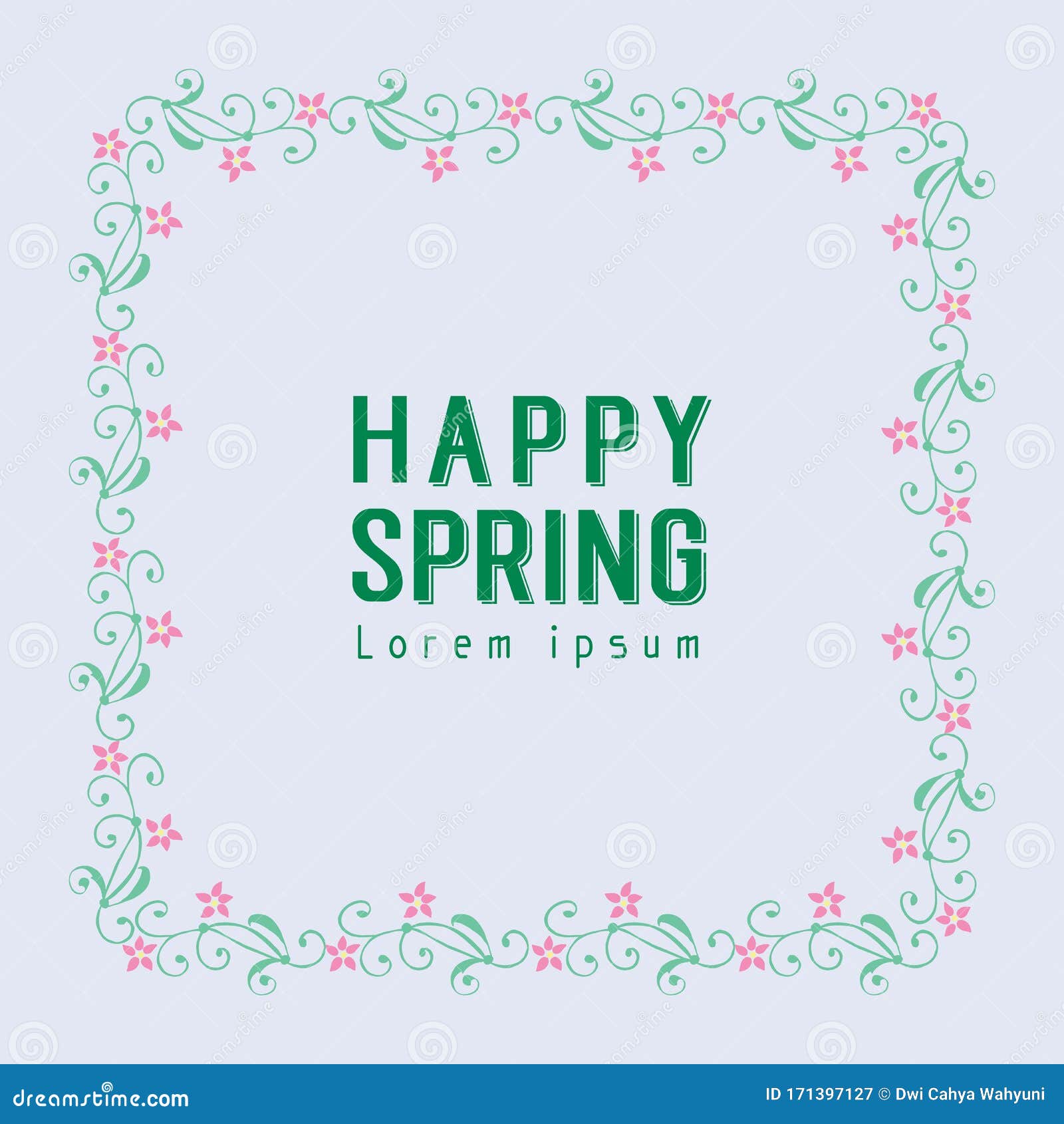 Happy Spring Greeting Card Design, with Leaf and Flower Simple Frame ...