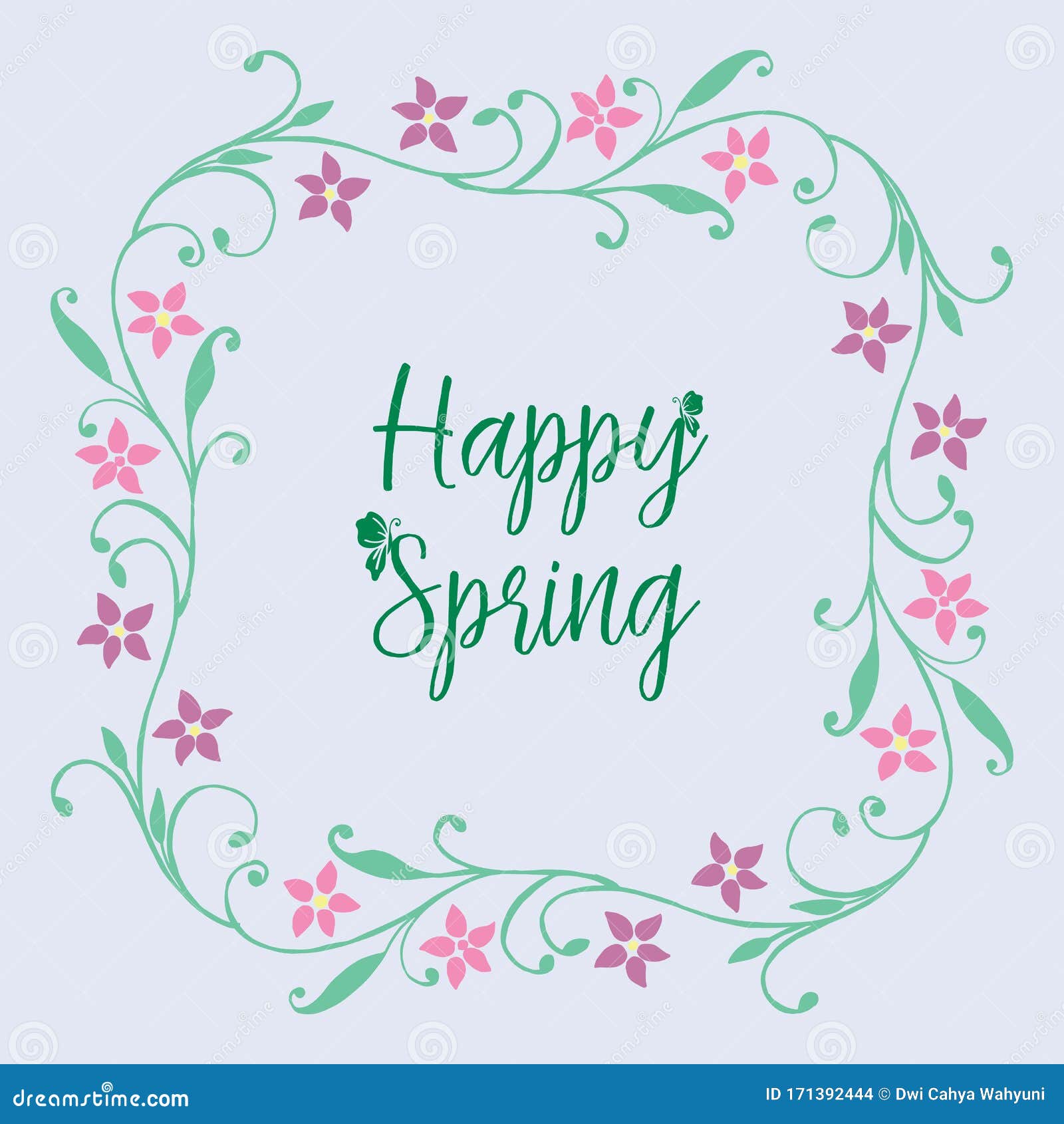 Happy Spring Greeting Card Design, with Seamless Leaf and Floral Frame ...
