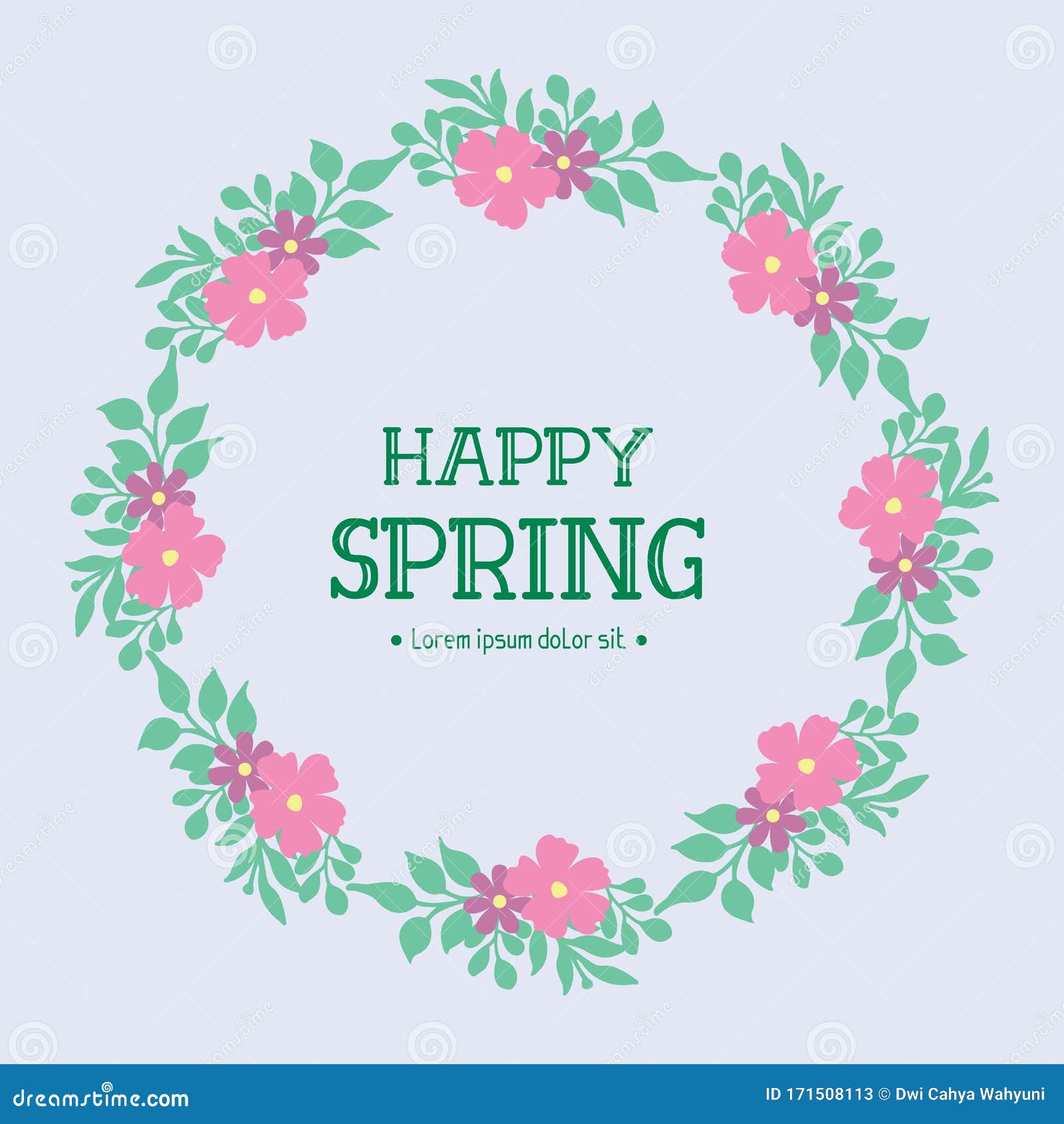 Happy Spring Greeting Card Design, with Unique Pattern of Leaf and ...