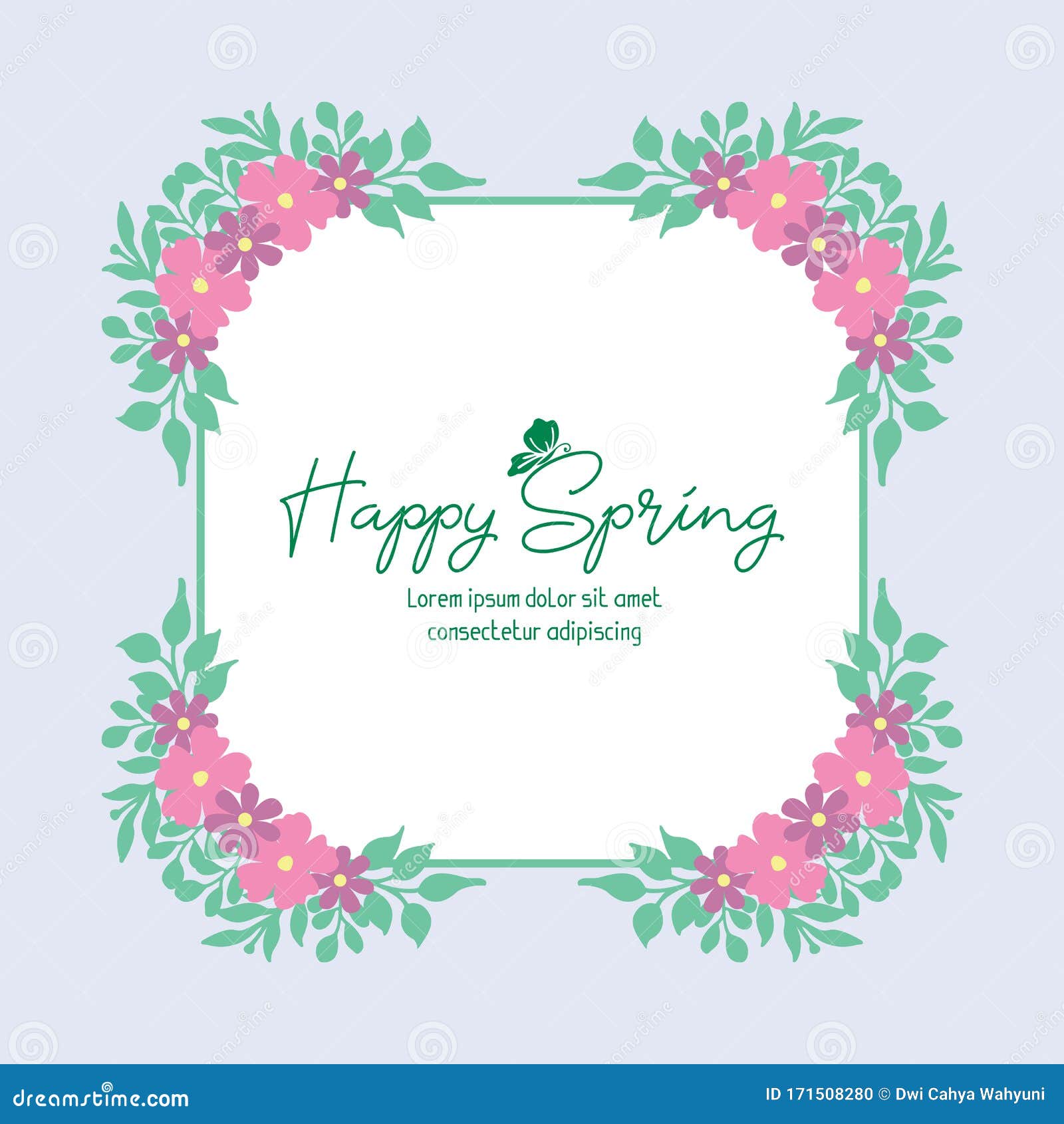 Happy Spring Greeting Card Design, with Unique Pattern of Leaf and ...