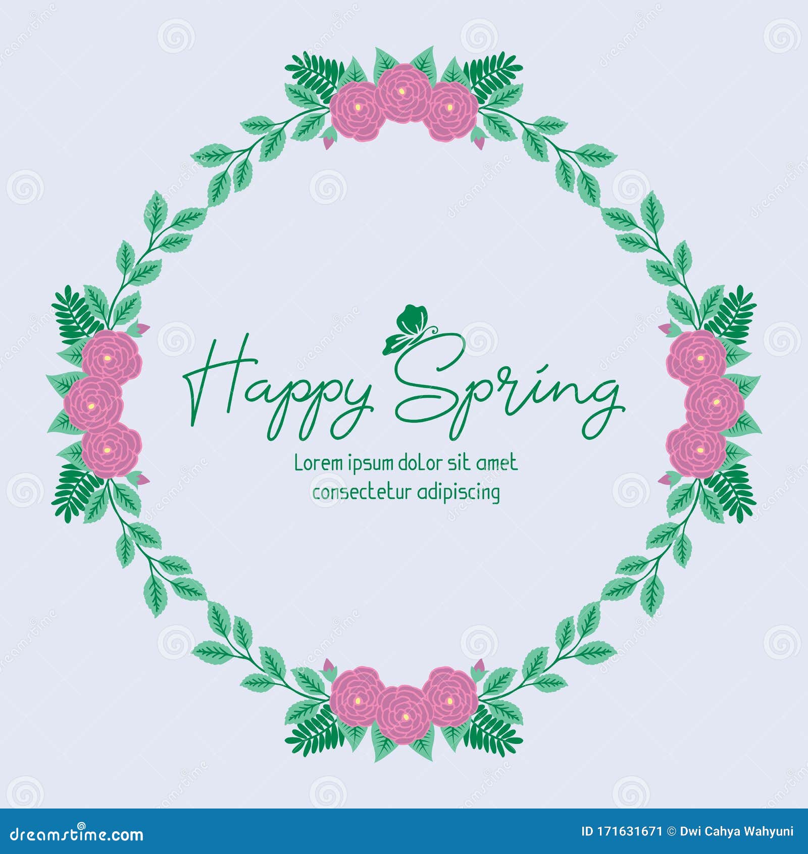 Happy Spring Greeting Card Template Design, with Elegant Pattern of ...
