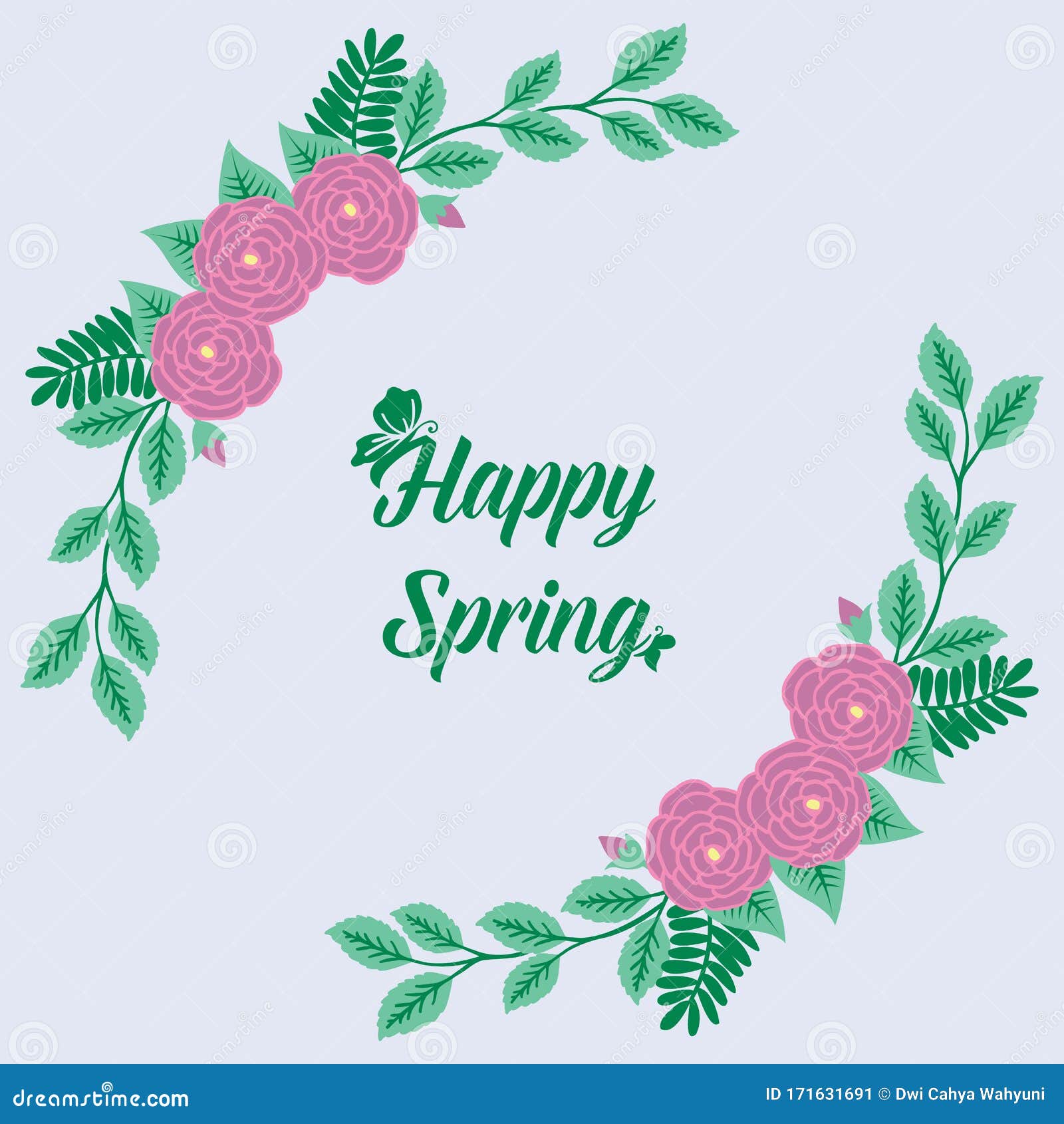 Happy Spring Greeting Card Template Design, with Elegant Pattern of ...