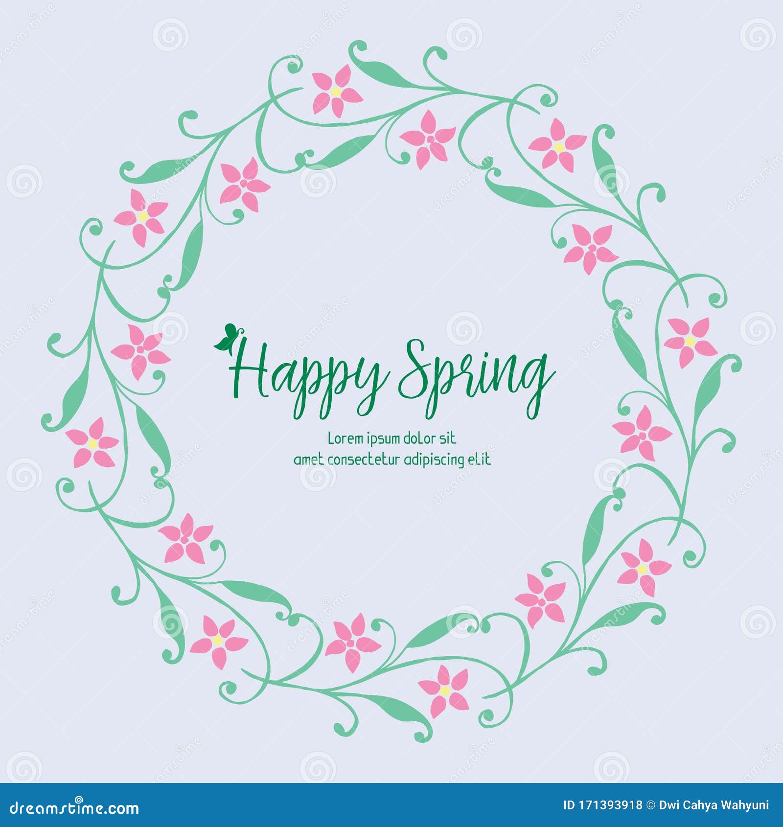 Happy Spring Invitation Card Design with Elegant Leaf and Floral Frame ...