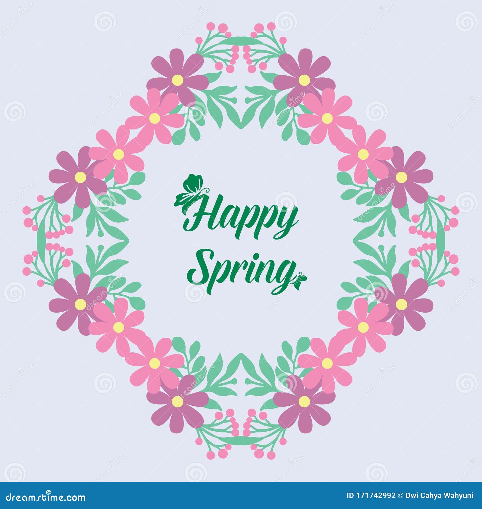 Happy Spring Invitation Wallpaper Card Design, with Seamless Pattern of ...
