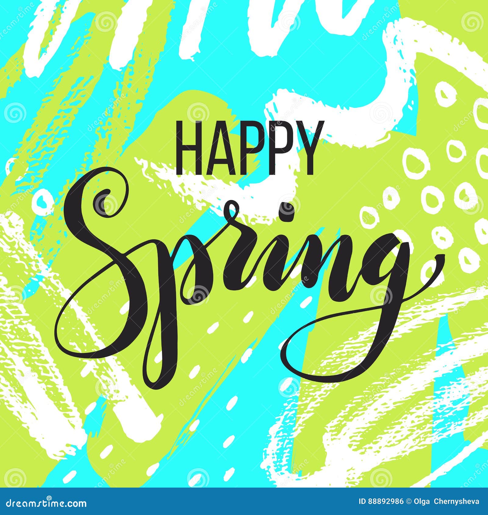 Happy Spring. Lettering on Hand Drawn Abstract Background Stock Vector ...