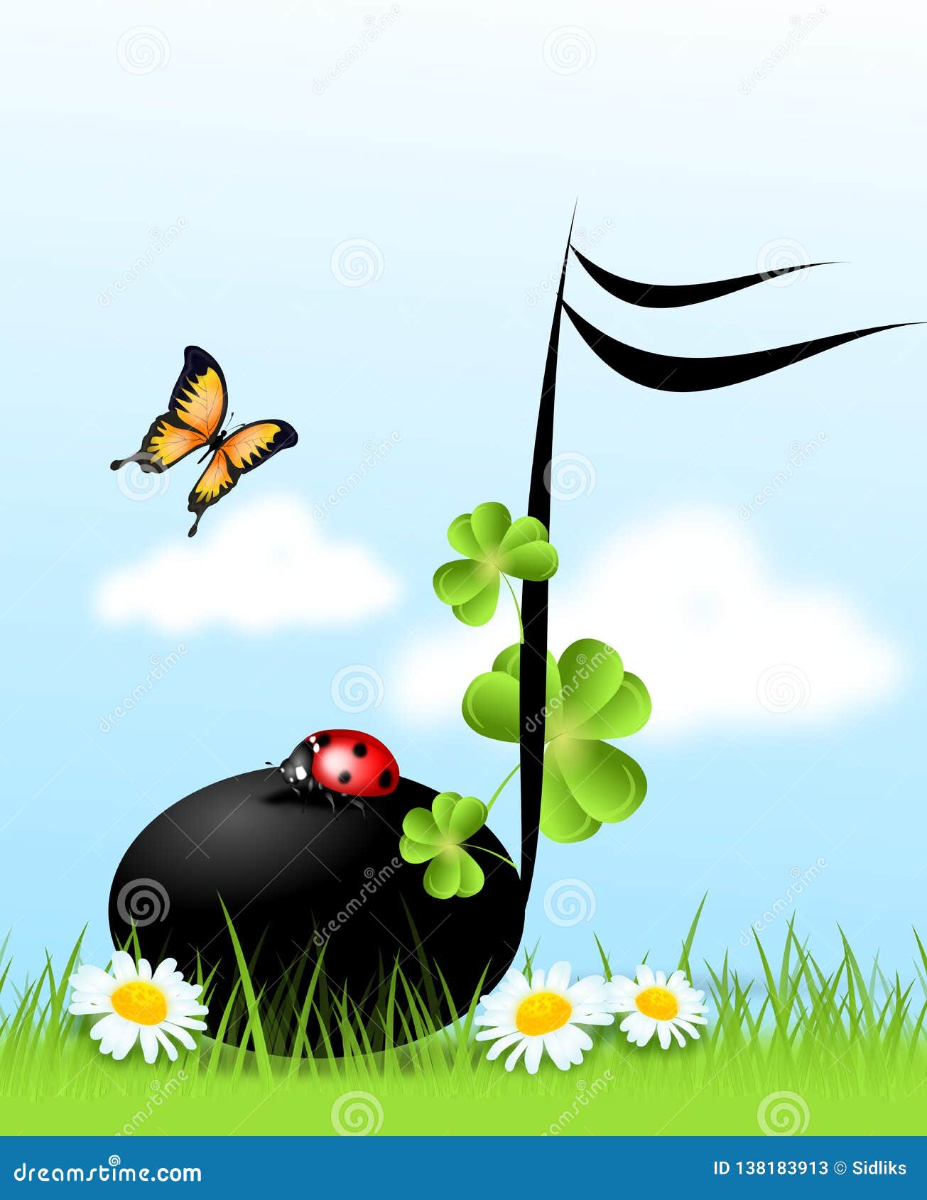 Happy spring music note stock illustration. Illustration of butterfly ...