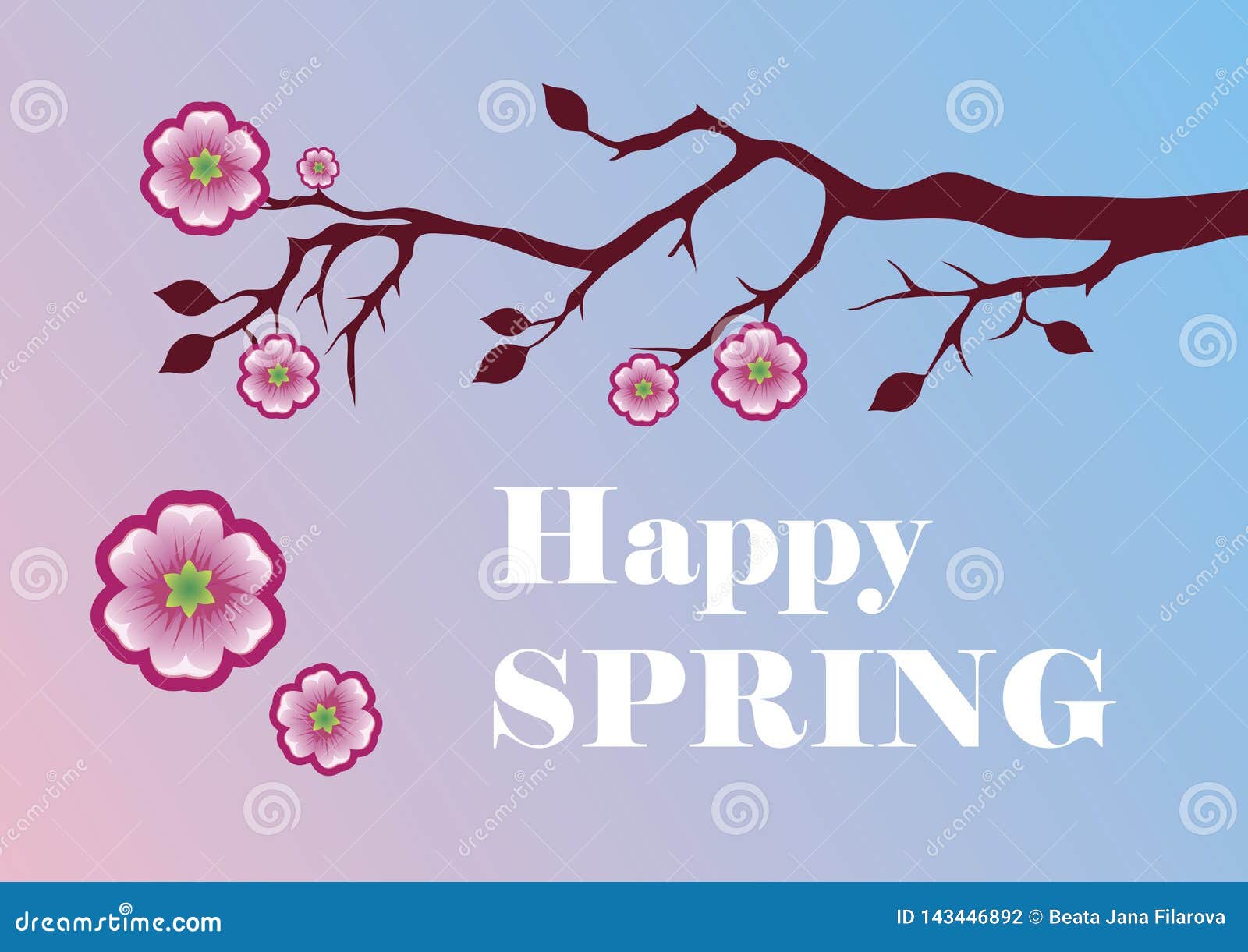 Happy Spring Sakura Cherry Blossom Tree Vector Stock Vector ...