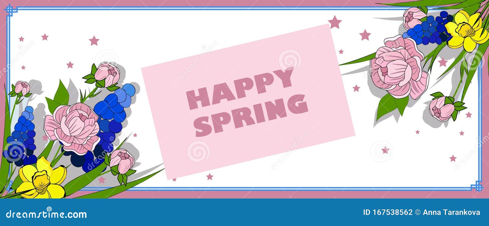 Happy Spring Spring Card. Place To Insert Text. Daffodils and Roses ...