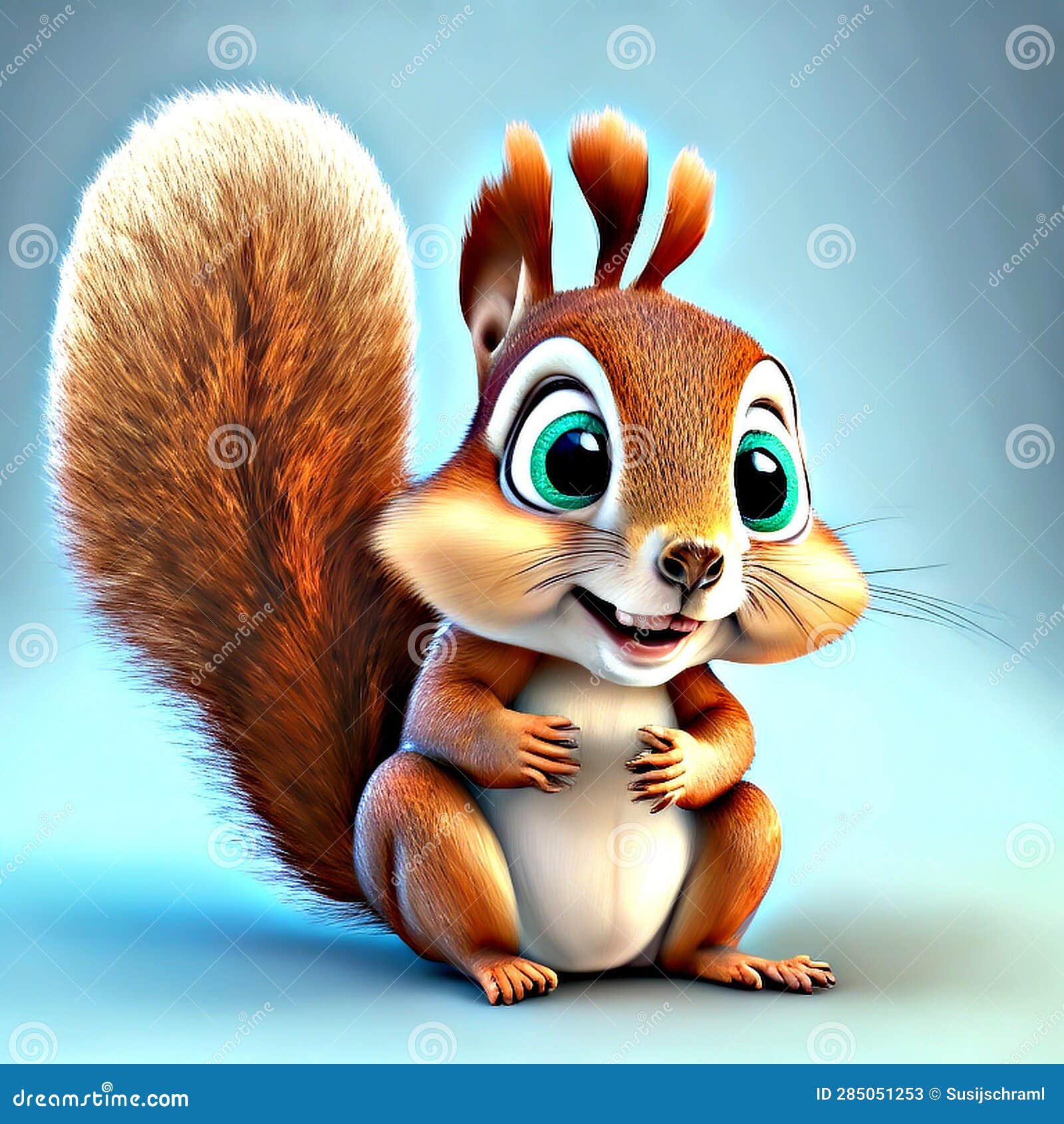 Happy Squirrel Big Blue Eyes Joyful Expectation Comic 3D AI Generated ...