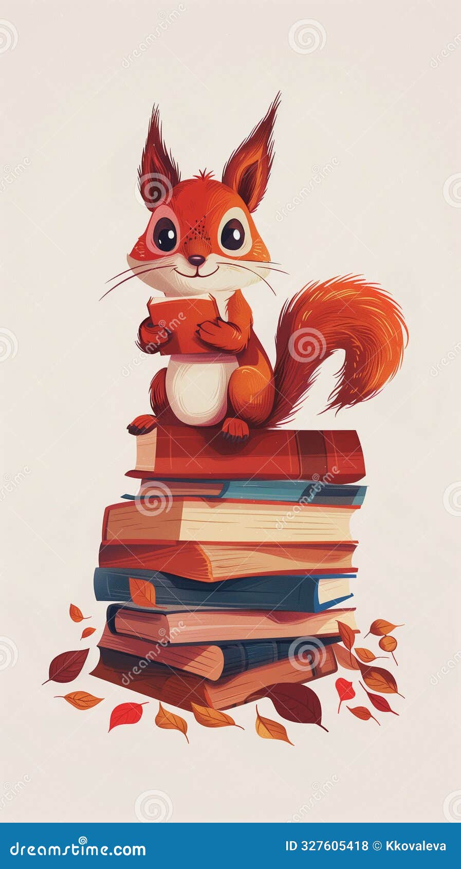 Happy Squirrel Sits on a Stack of Books. Image for Library and Back To ...