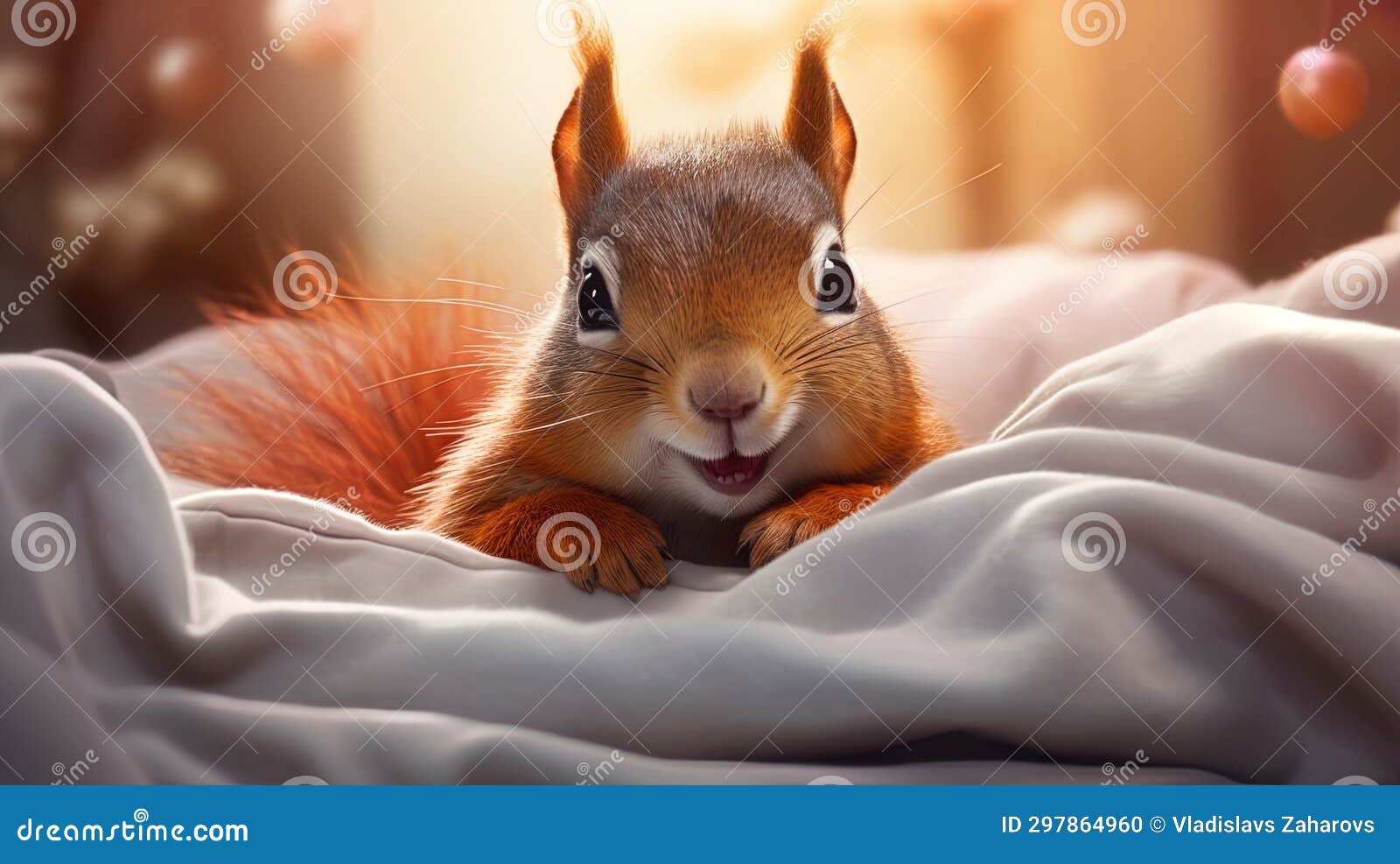 Happy Squirrel in a Snug Bed Smiles Stock Illustration - Illustration ...