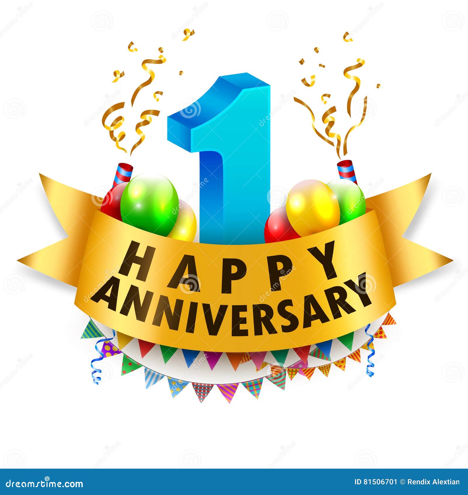 Happy 1st Anniversary Celebration Stock Vector - Illustration of modern ...