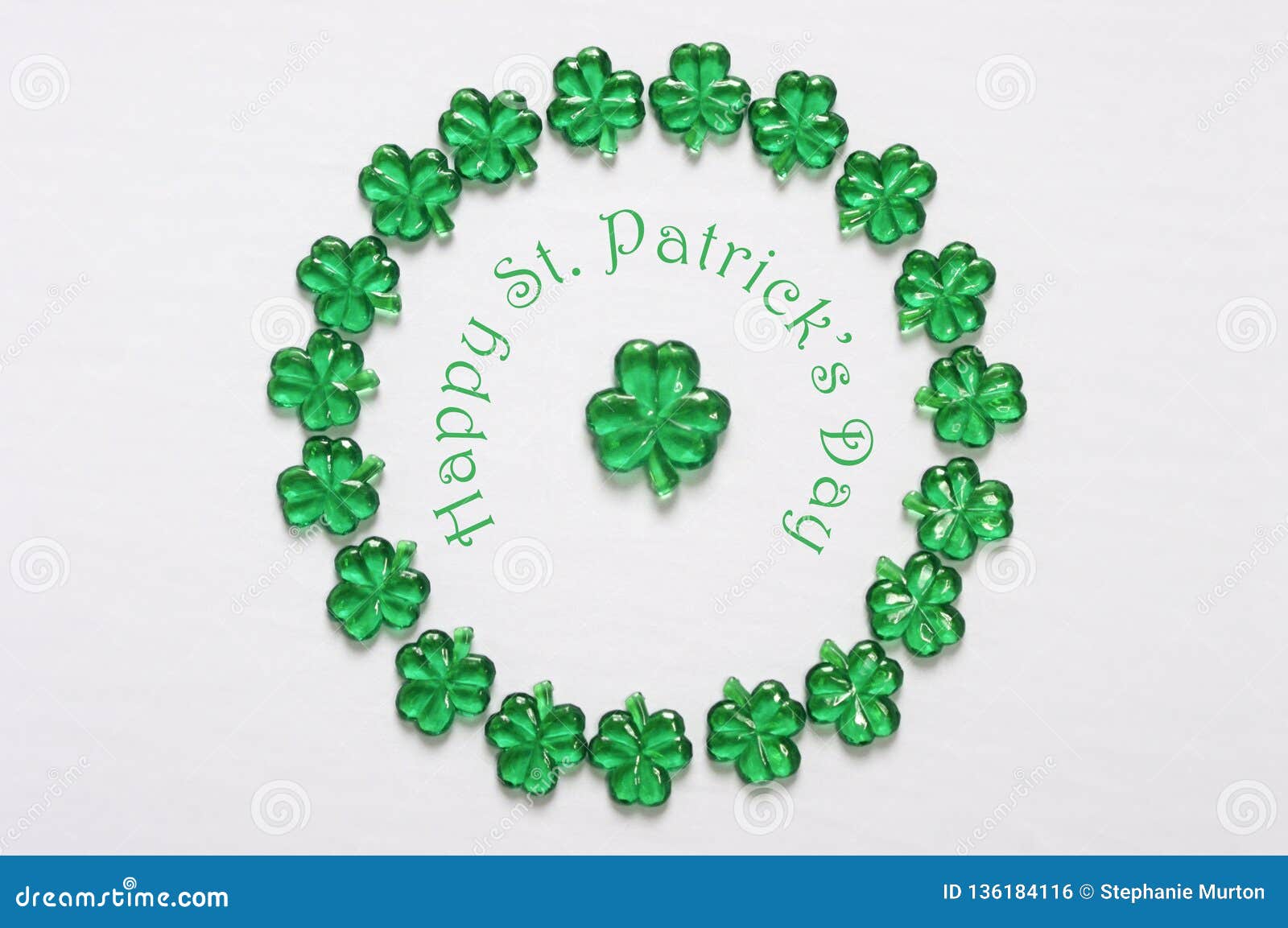 Circle Frame of Glass Shamrocks with Happy St Patrick`s` Day Stock ...