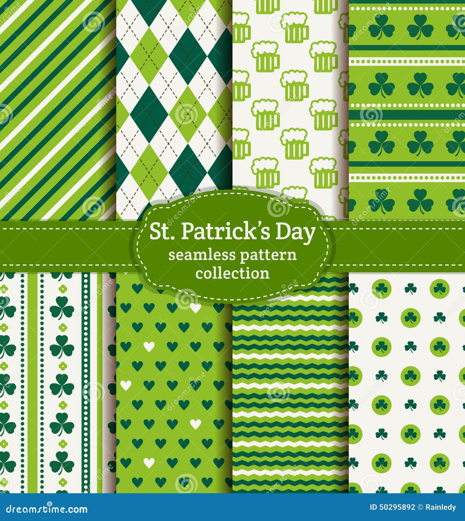 Happy St Patrick S Day Set Of Vector Seamless Patterns Stock Vector