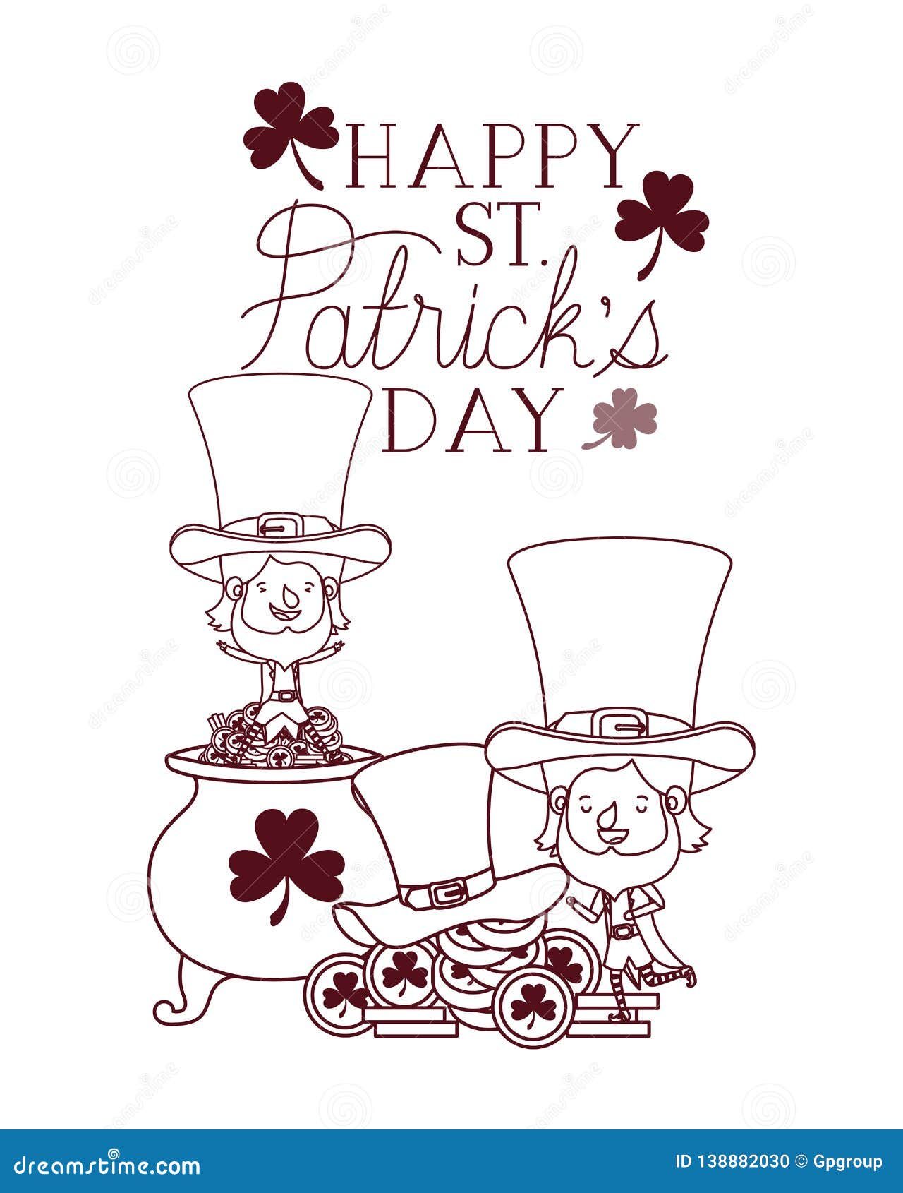 Happy St Patricks Day Label With Leprechauns Character Stock Vector