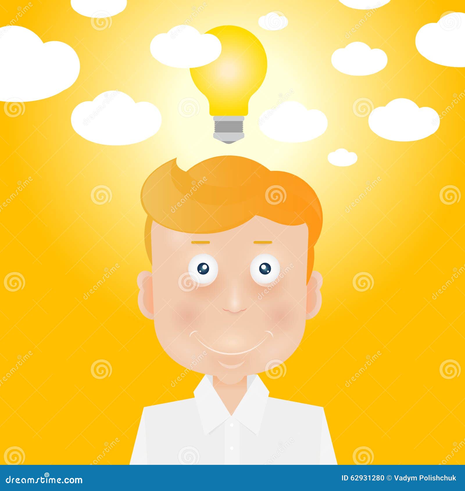 Happy stick man with idea stock vector. Illustration of idea - 62931280